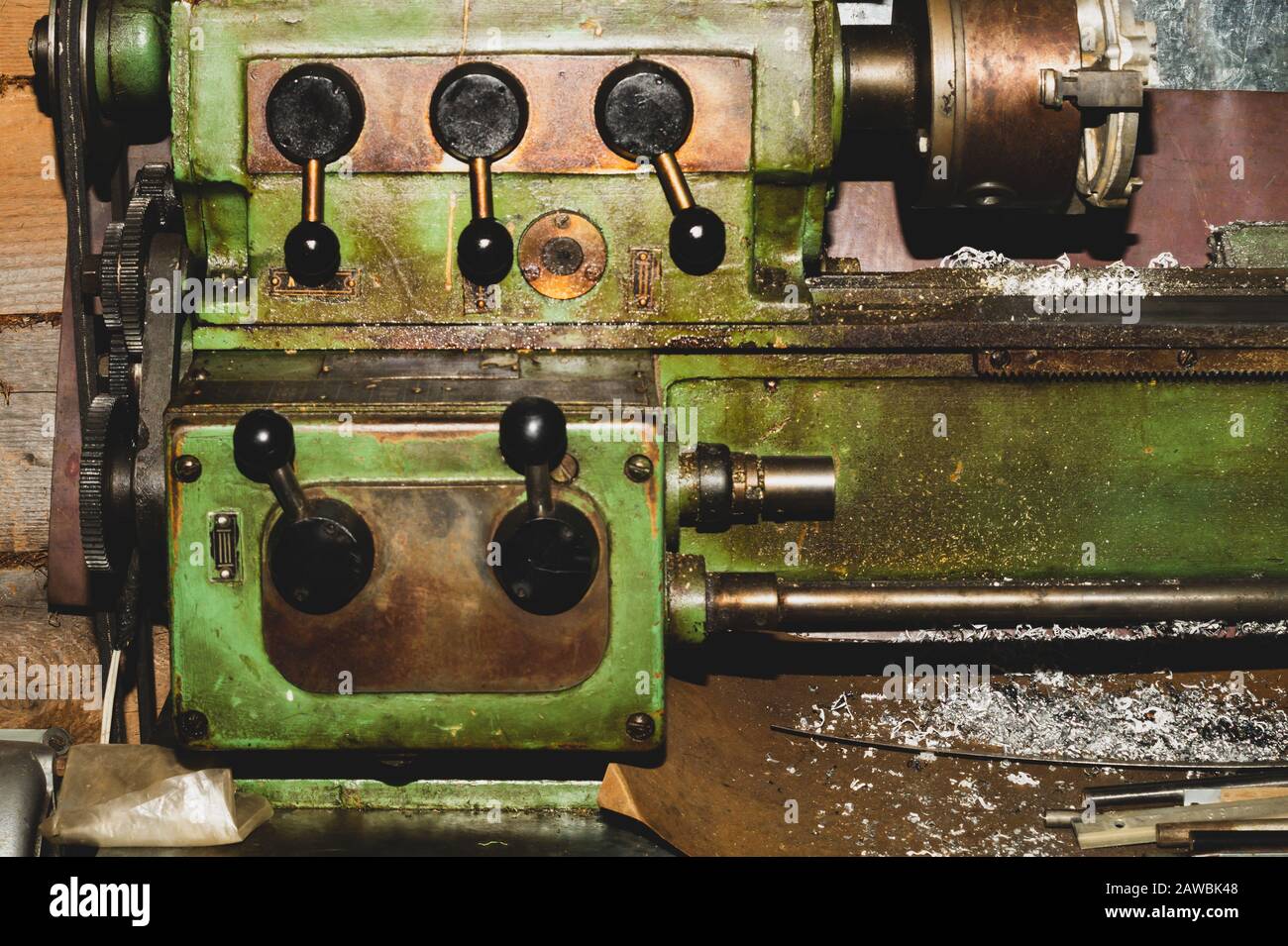 Old lathe. detail of rusty machine. metal mechanism. vintage ...