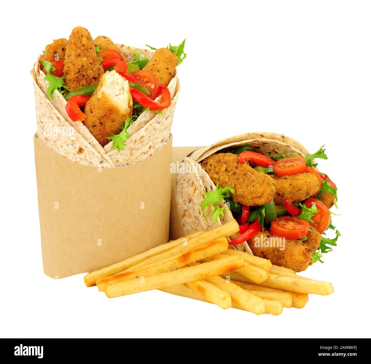 Southern fried chicken fillets and salad in wholemeal tortilla wraps ...