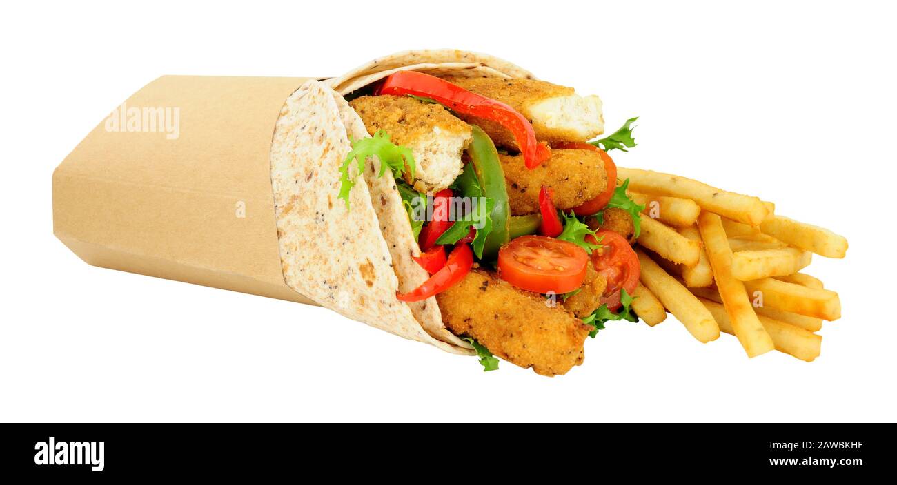 Southern fried chicken fillets and salad in a wholemeal tortilla wrap ...