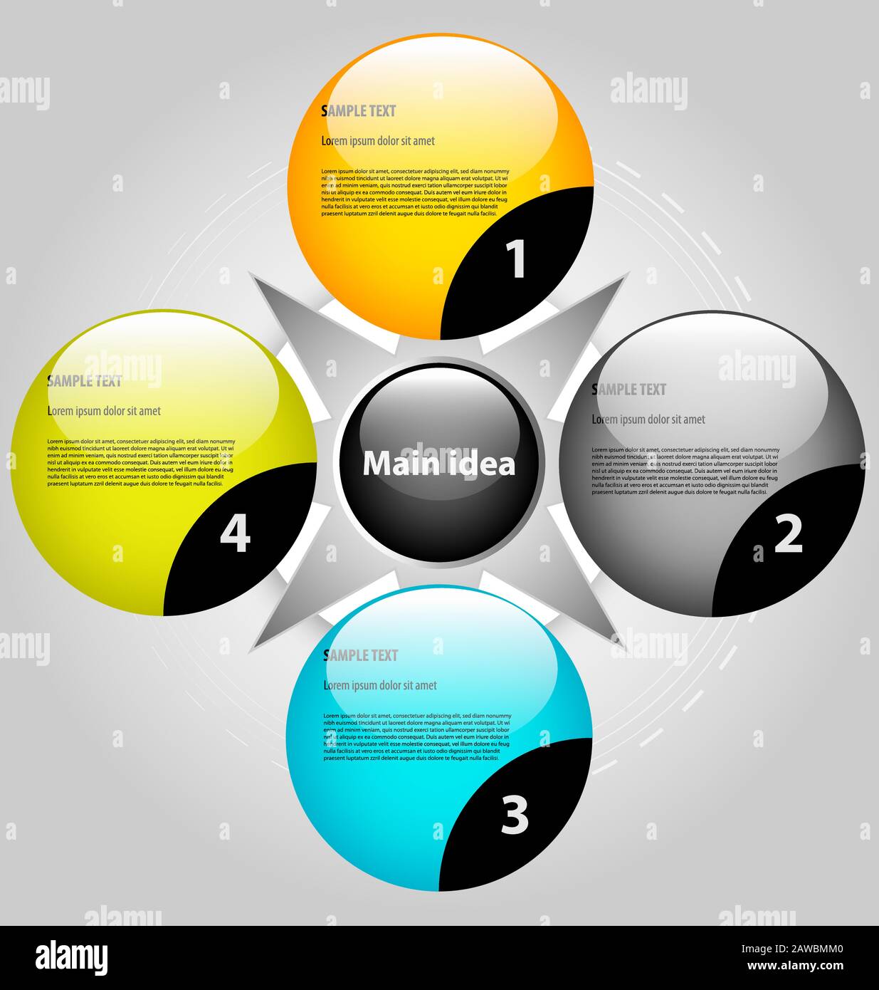 Stylized presentation template with empty text boxes and embellishment ...