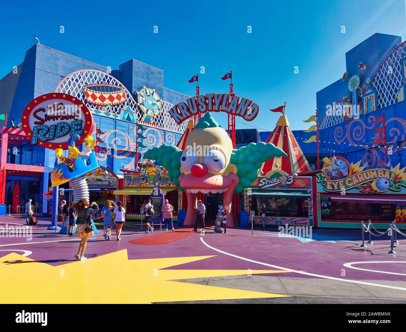 Los Angeles, USA - August, 2019: Krusty Land at the Simpsons area of ...