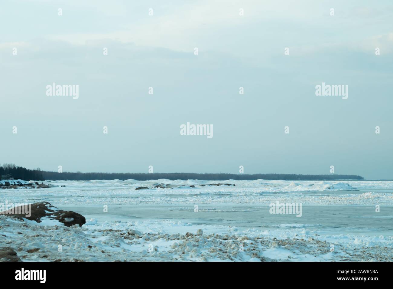 Blue frozen lake with the sky. winter landscape. nature background with ...