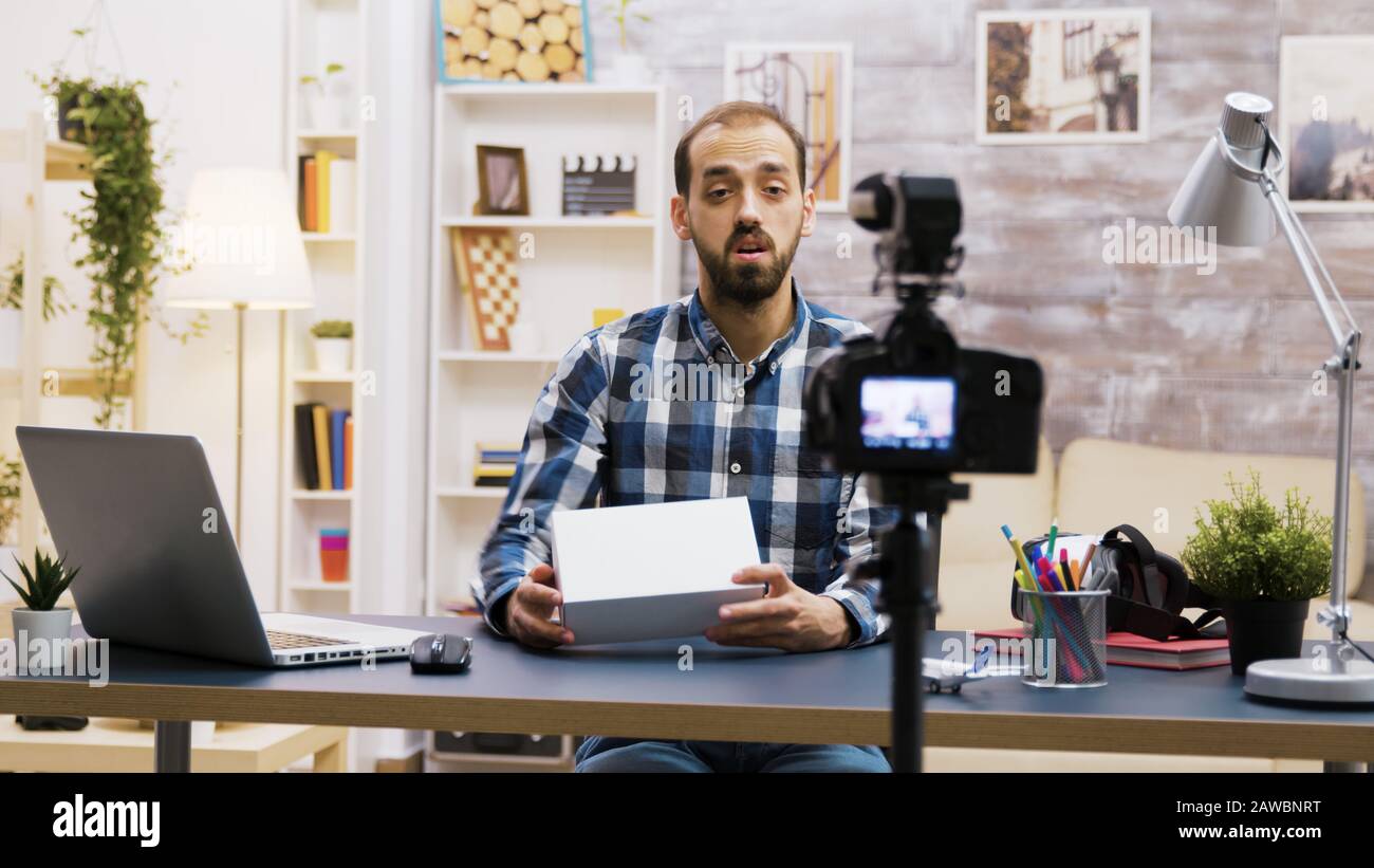 Bearded man vlogger talking in hi-res stock photography and images - Alamy