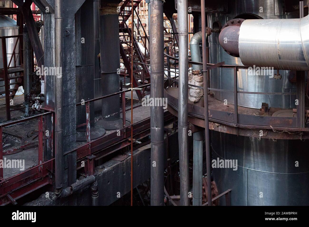 Old factory chemical plant metal structures. Industrial plant with ...