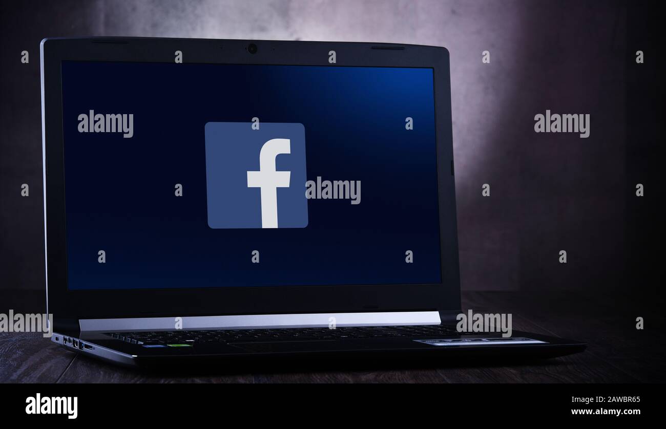 POZNAN, POL - NOV 14, 2019: Laptop computer displaying logo of Facebook ...