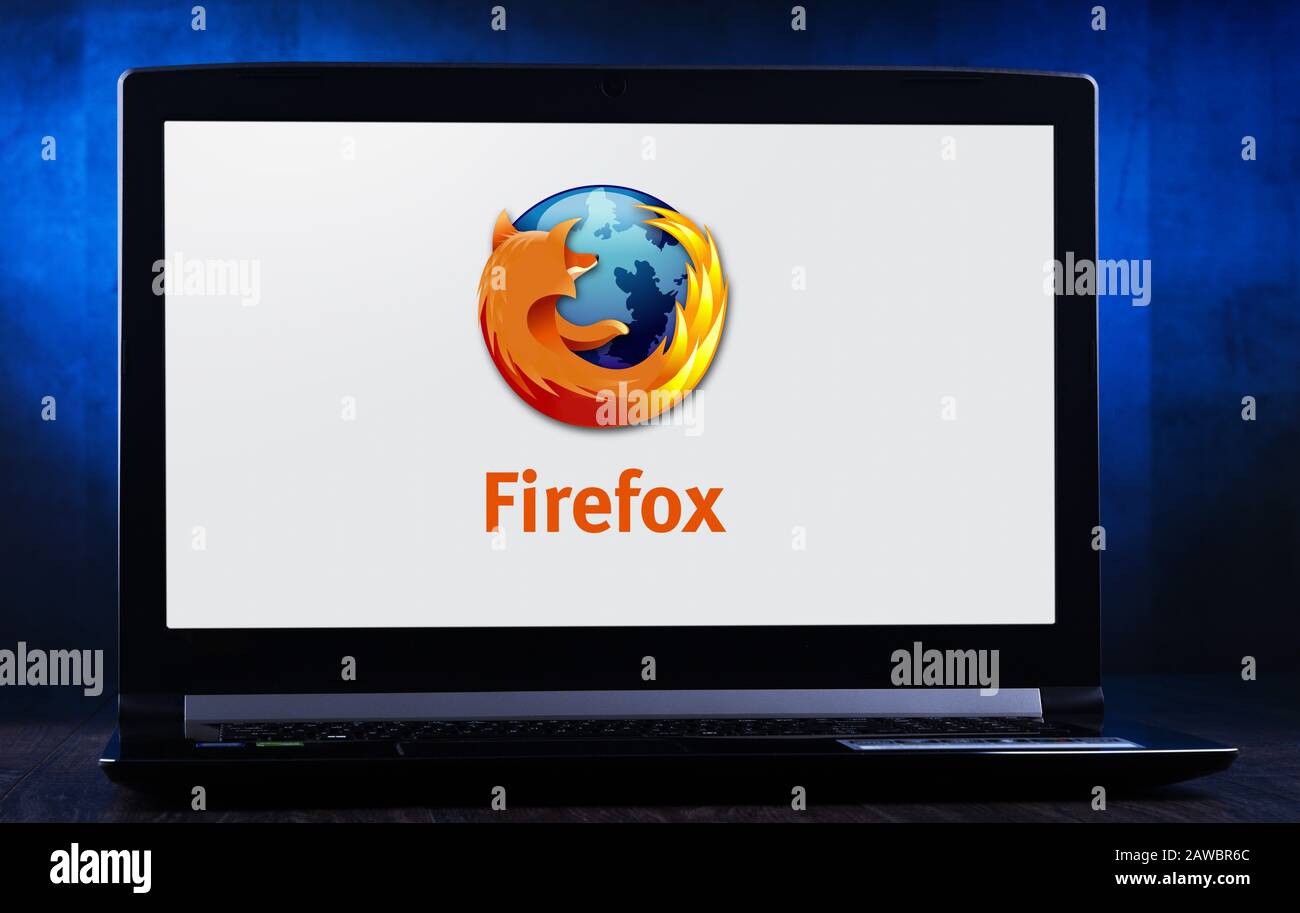 POZNAN, POL - NOV 14, 2019: Laptop computer displaying logo of Firefox ...