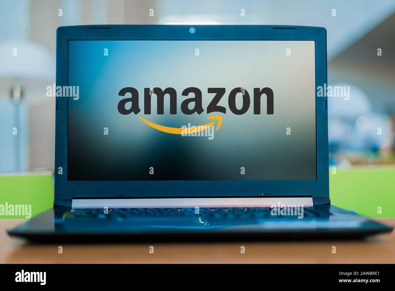 POZNAN, POL - DEC 11, 2019: Laptop computer displaying logo of Amazon ...