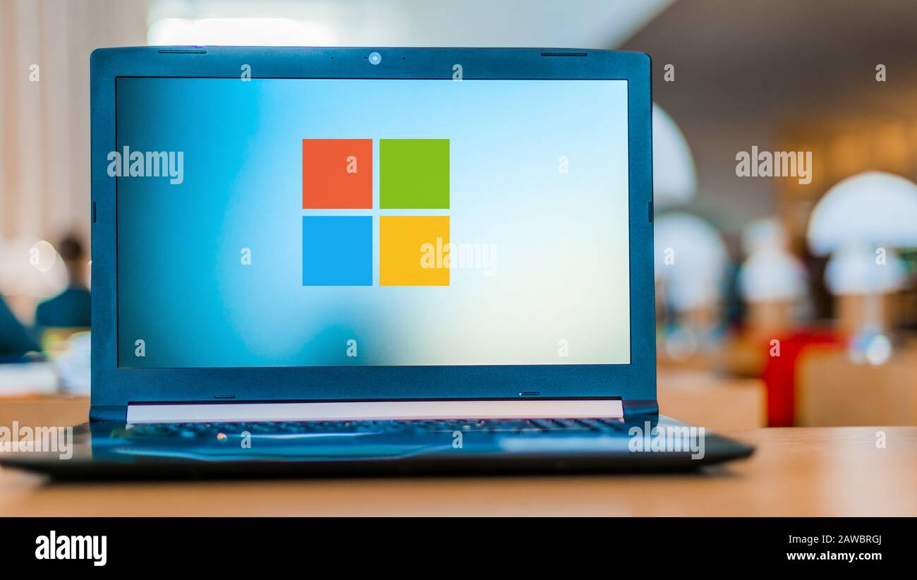 POZNAN, POL - DEC 11, 2019: Laptop computer displaying logo of ...
