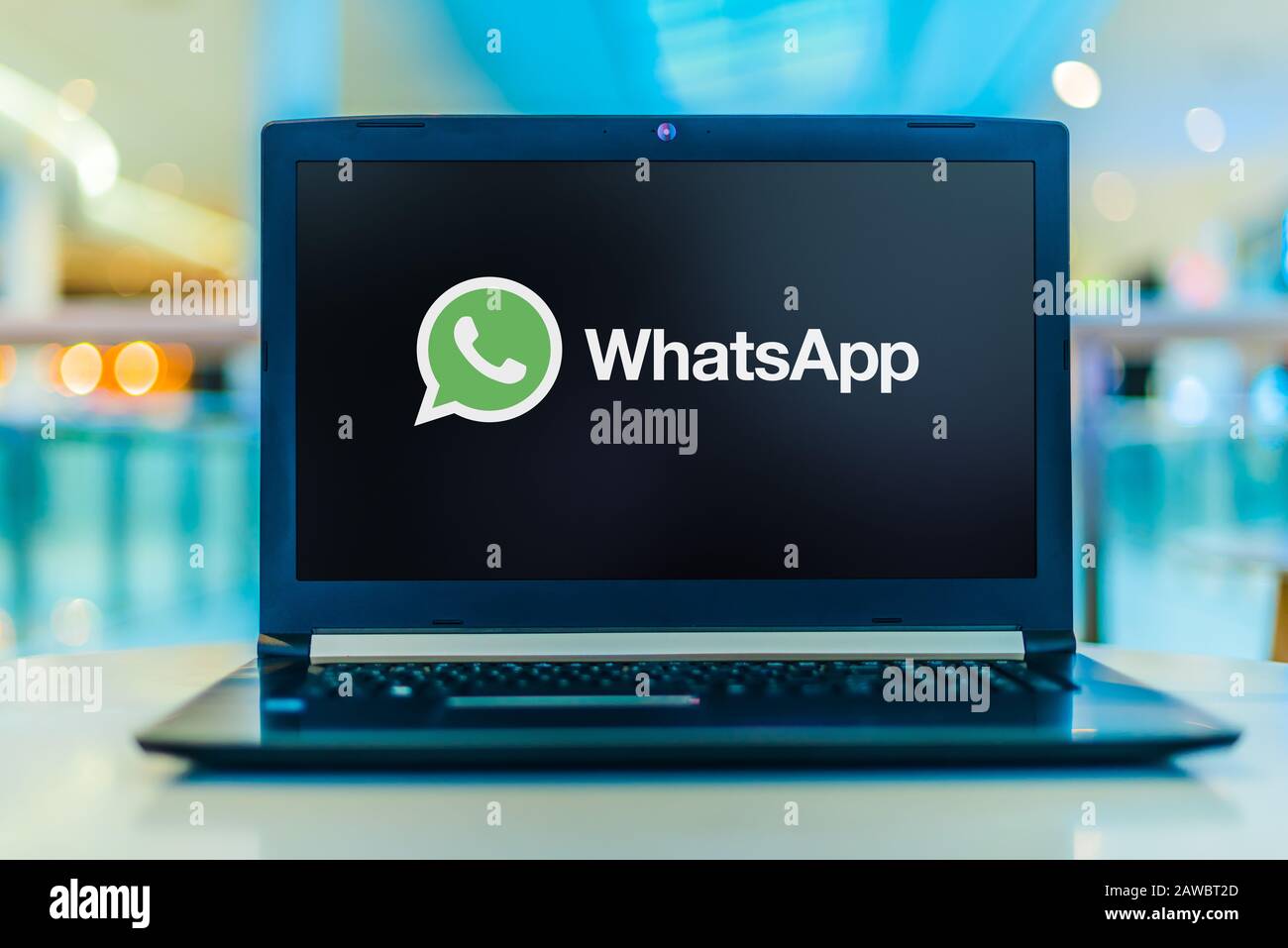 POZNAN, POL - JAN 30, 2020: Laptop computer displaying logo of WhatsApp ...
