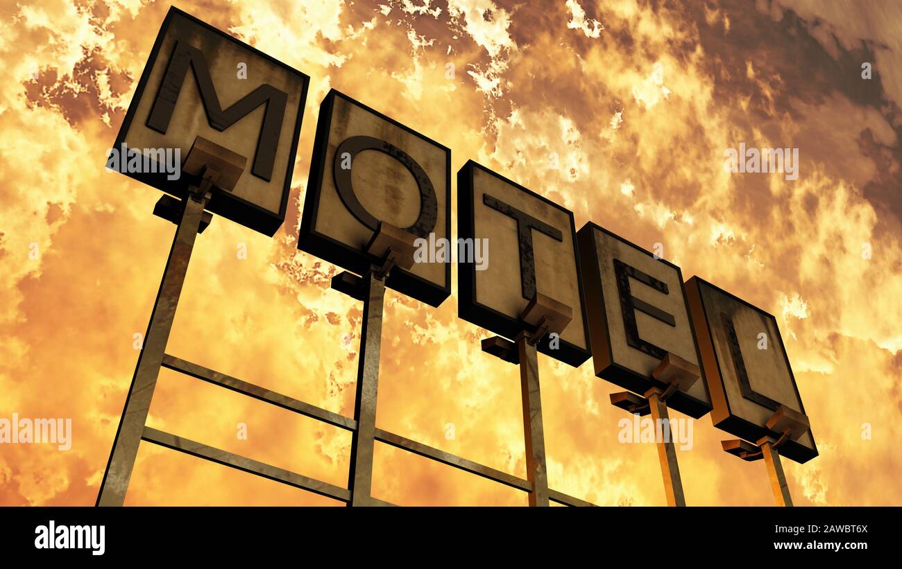 Old Grungy Motel Sign Closeup in a Wonderful Sunset 3D Illustration ...