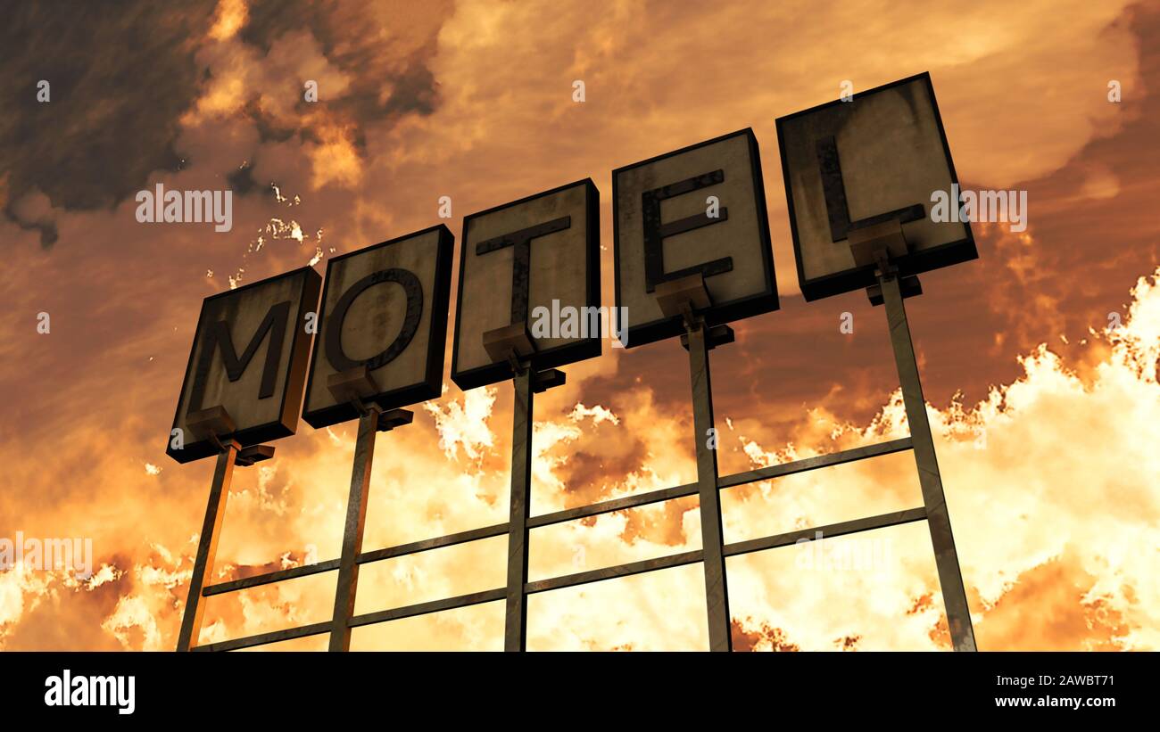 Old Grungy Motel Sign Closeup in a Wonderful Sunset 3D Illustration ...