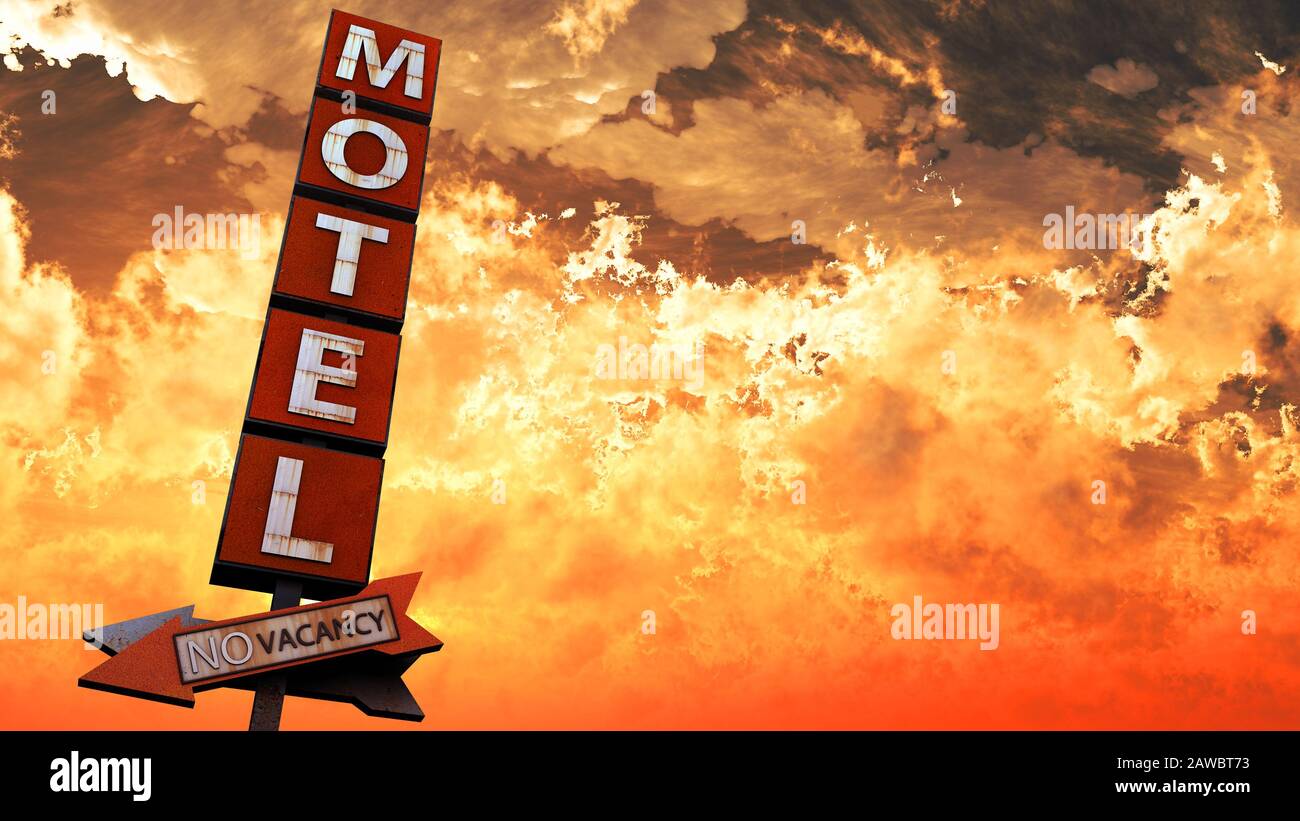 Old Grungy Motel Sign Closeup in a Wonderful Sunset 3D Illustration ...