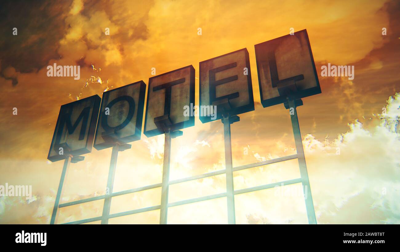 Old Grungy Motel Sign Closeup in a Wonderful Sunset 3D Illustration ...