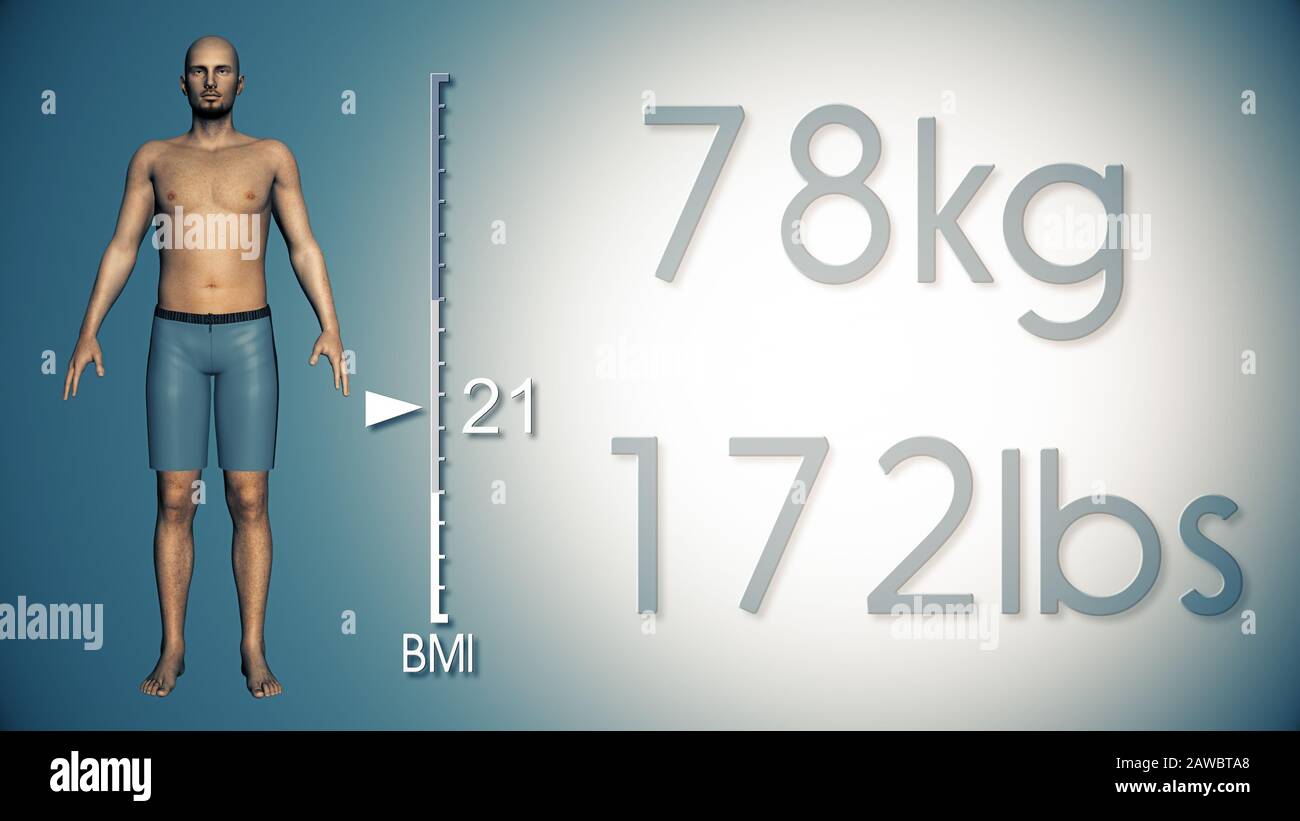 3D Illustration of an Obese Man Losing Body Weight and BMI Index Stock ...