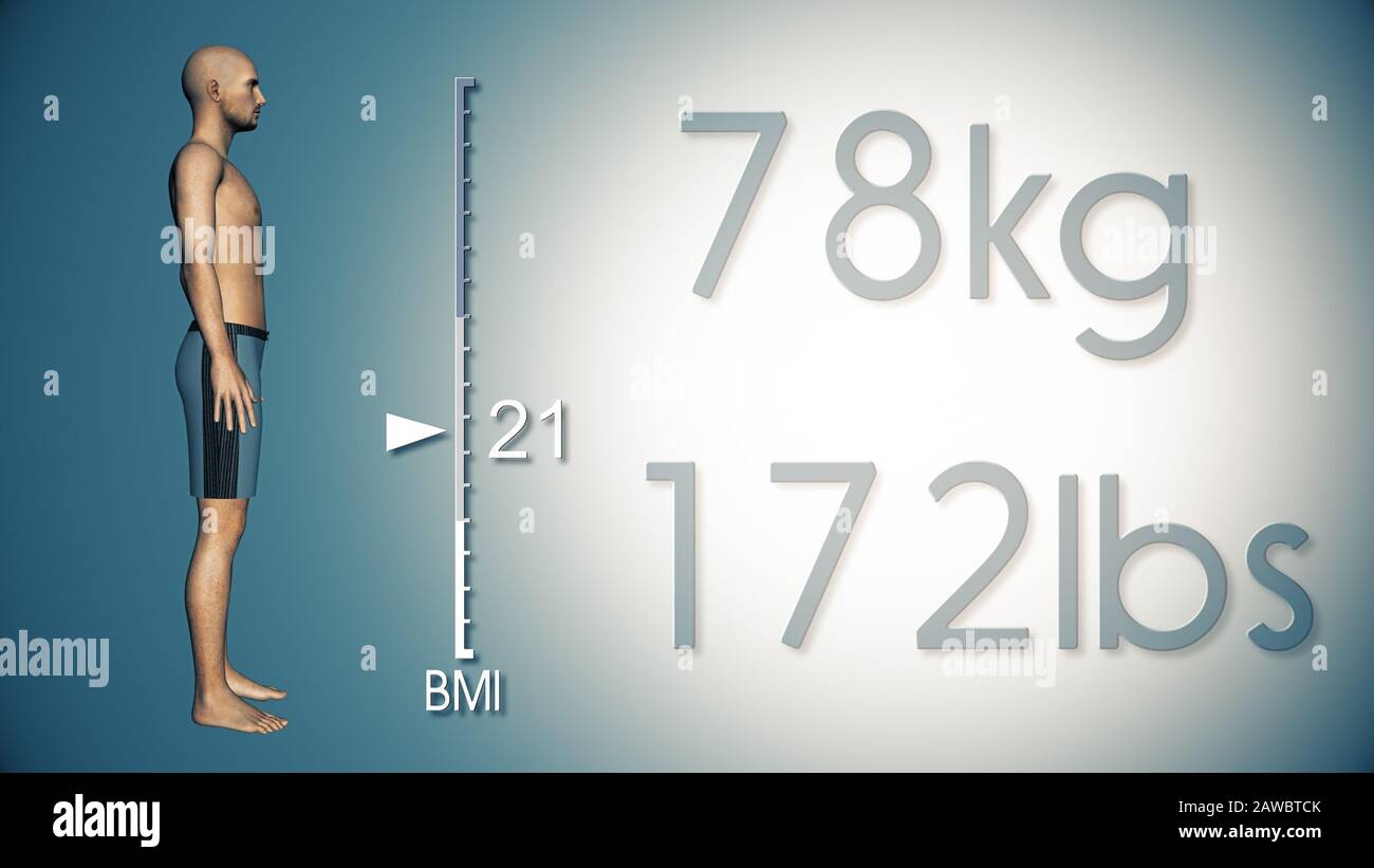 3D Illustration of an Obese Man Losing Body Weight and BMI Index Stock ...