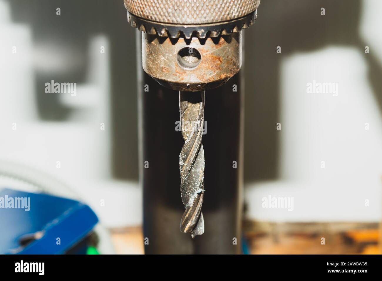 Drill bit of a drilling machine close up. working tool background Stock ...