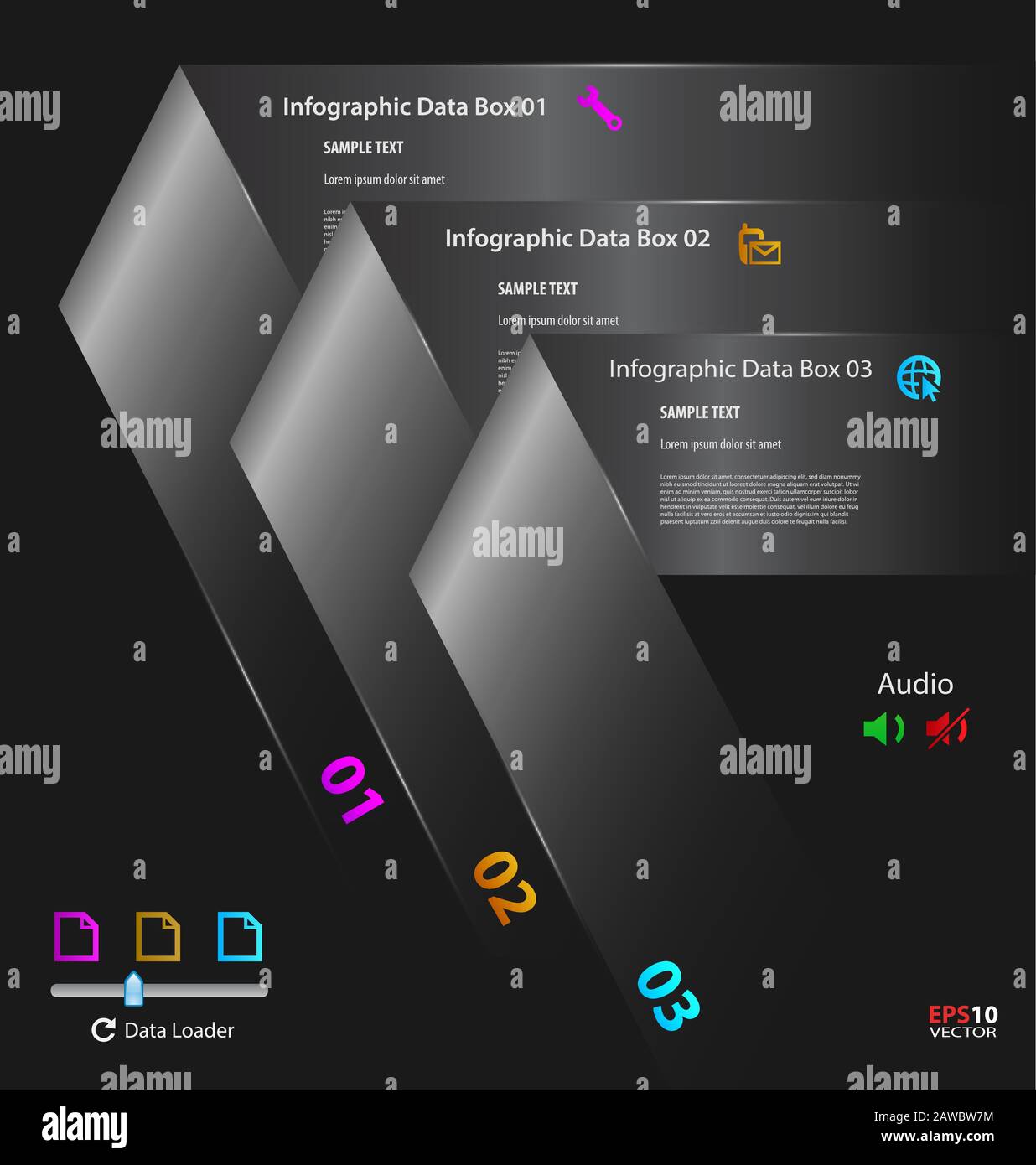 Stylized presentation template with empty text boxes and embellishment ...
