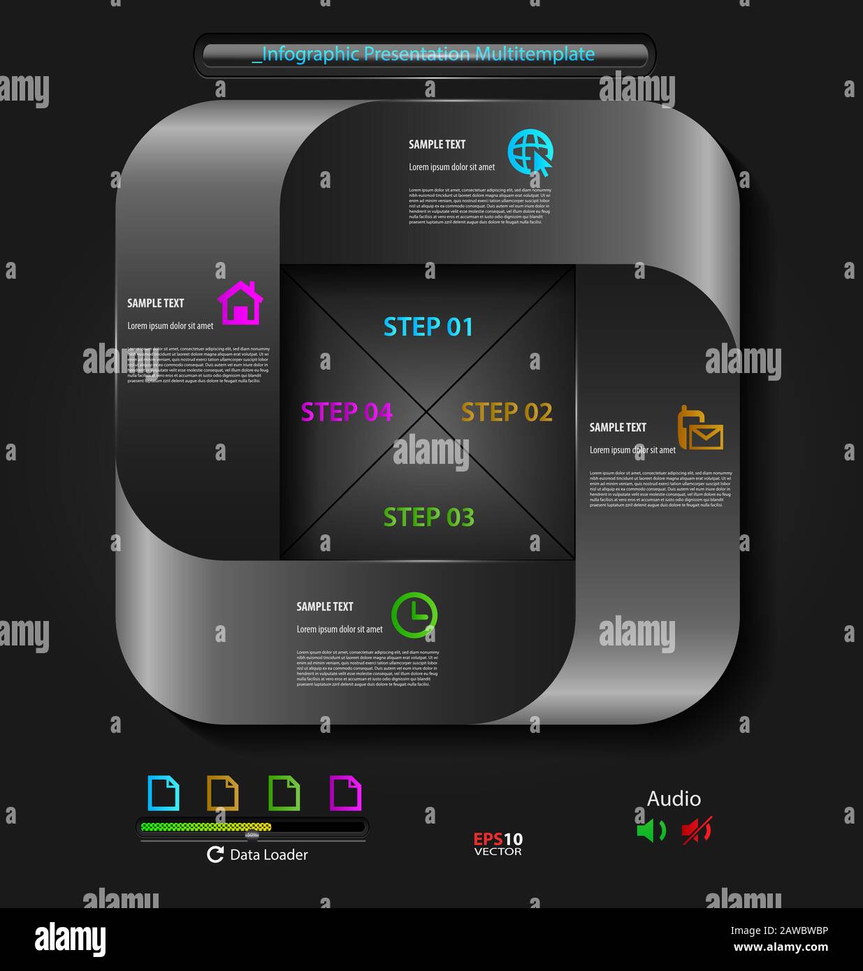 Stylized presentation template with empty text boxes and embellishment ...