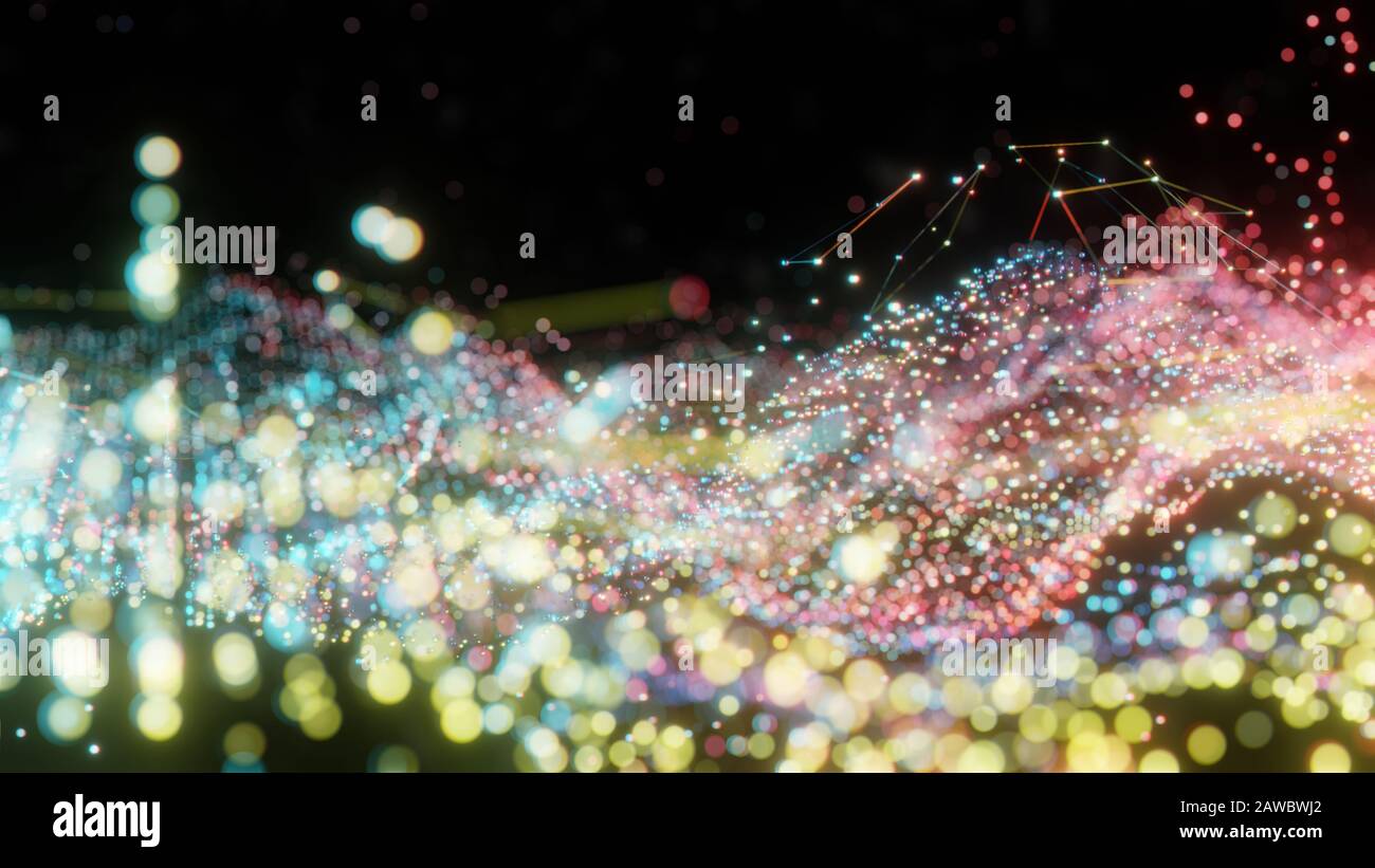 Plexus of abstract glow dots on a black background. Loop animations. 3D illustration Stock Photo ...