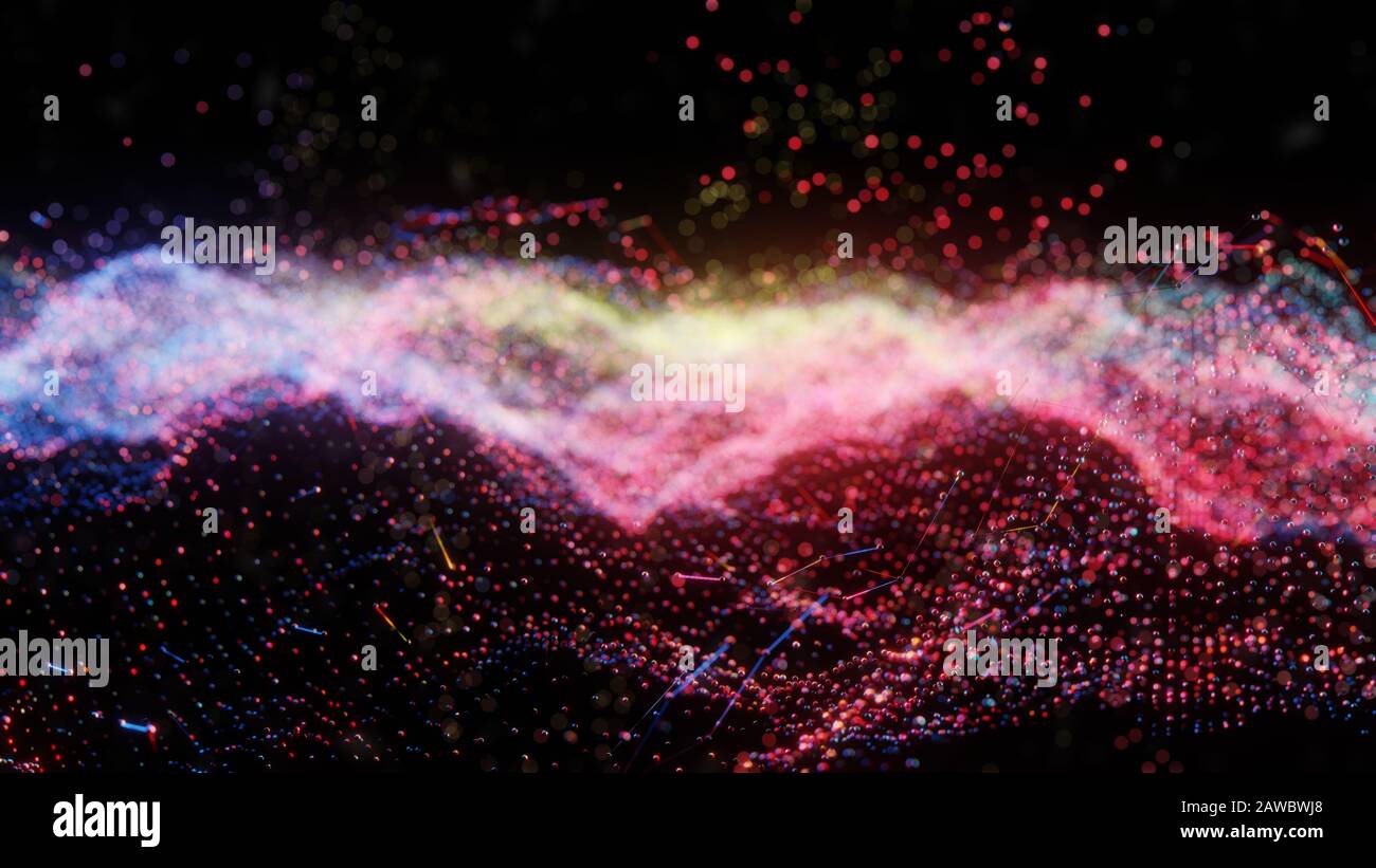 Plexus of abstract glow dots on a black background. Loop animations. 3D illustration Stock Photo ...