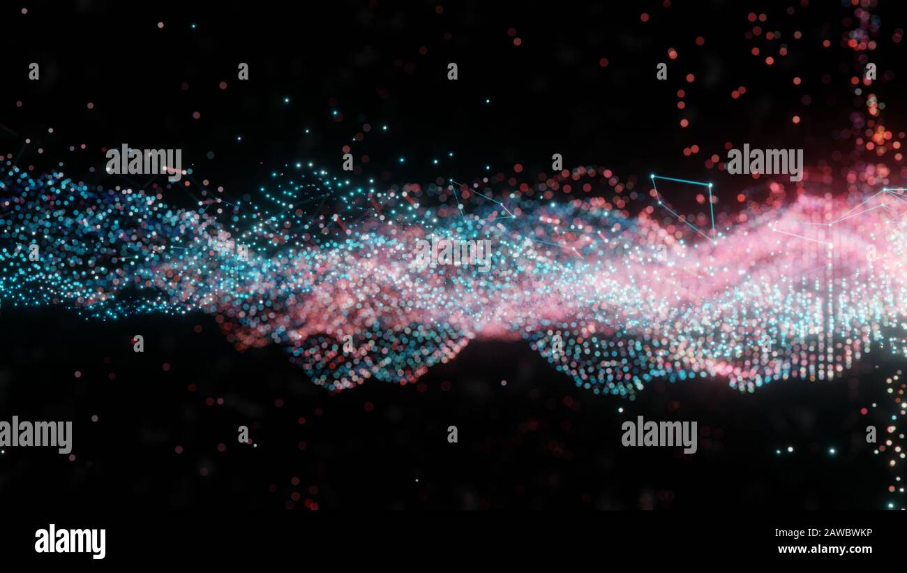 Plexus of abstract glow dots on a black background. Loop animations. 3D illustration Stock Photo ...