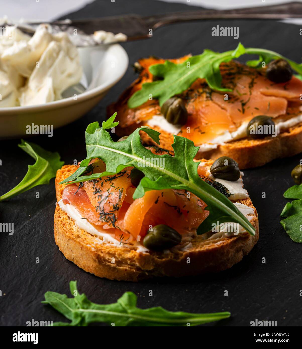 Smoked Salmon on toast Stock Photo - Alamy
