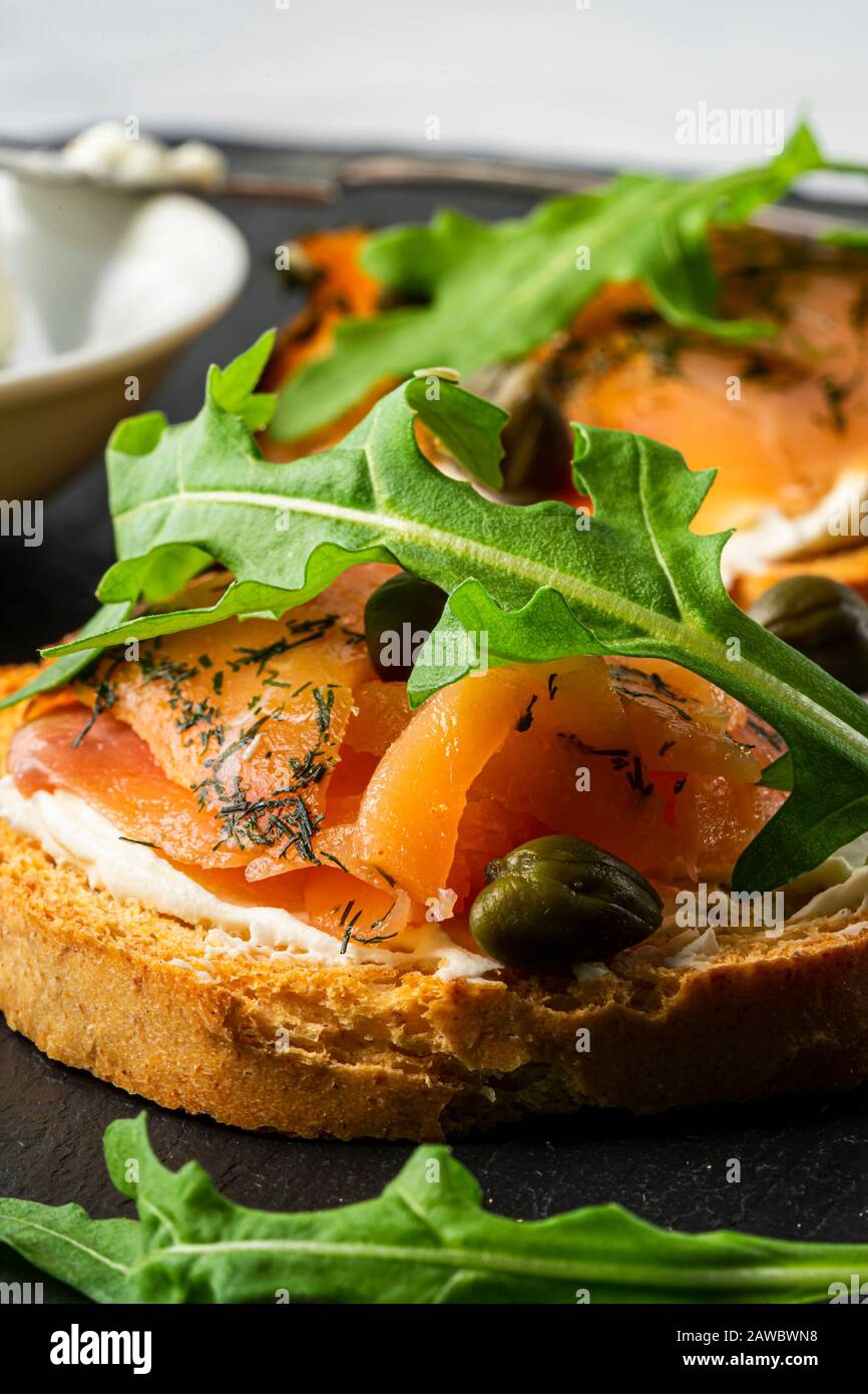 Smoked Salmon on toast Stock Photo - Alamy