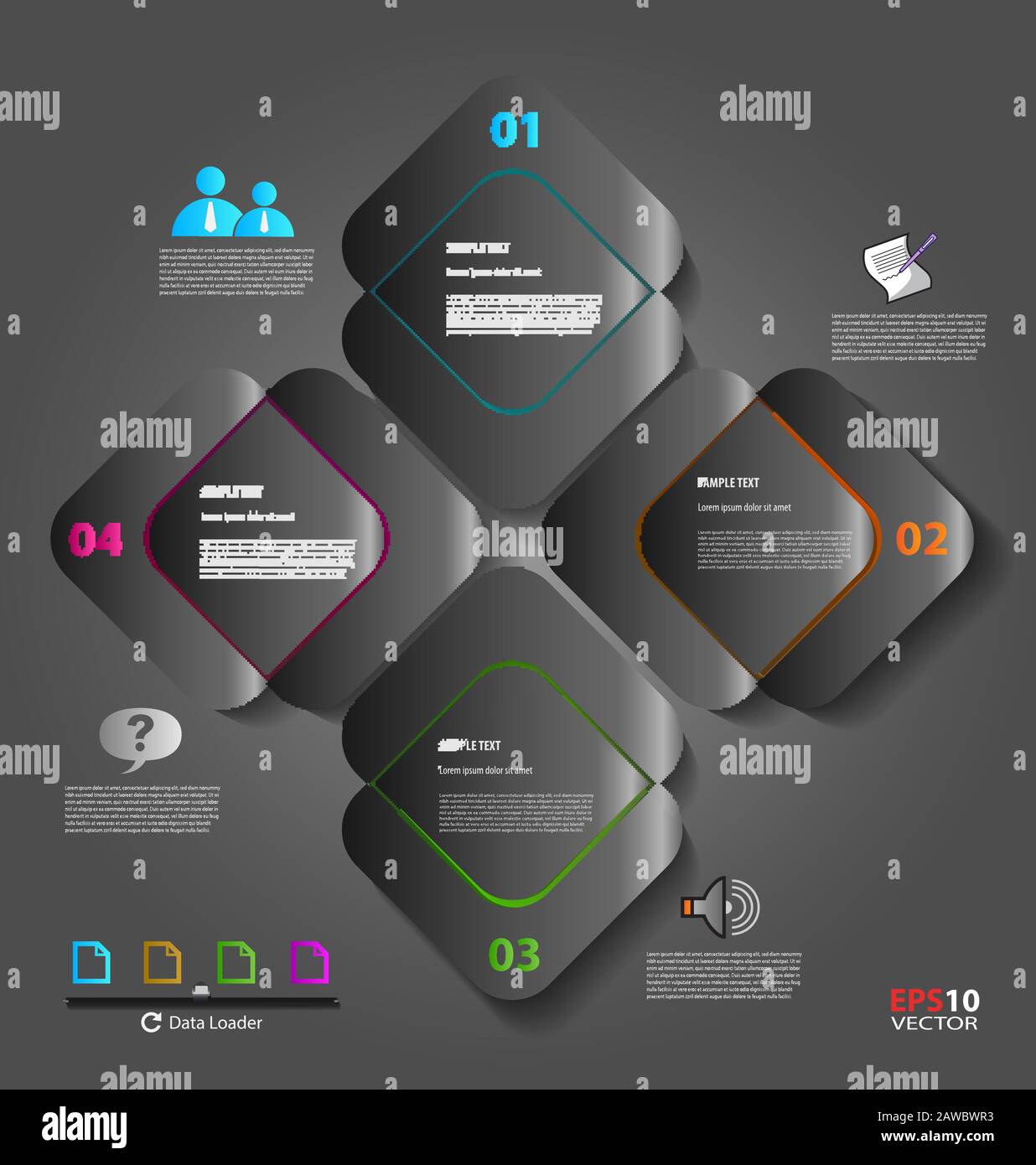 Stylized presentation template with empty text boxes and embellishment ...