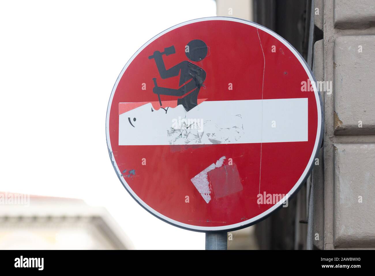 Street artwork by artist French artist Clet Abraham in Florence, Italy ...