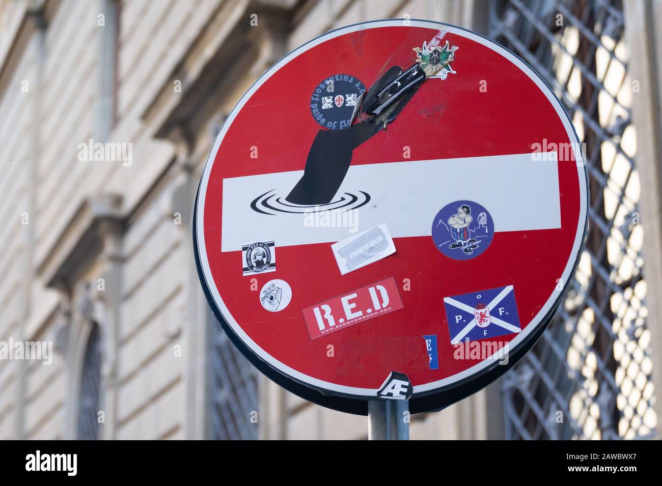 Street artwork by artist French artist Clet Abraham in Florence, Italy ...