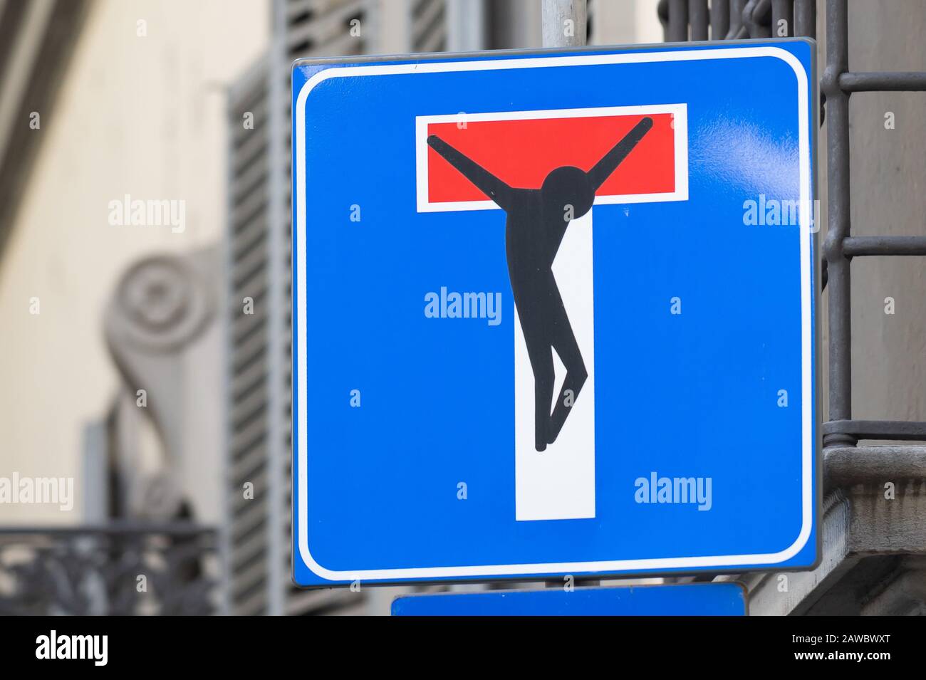 Street artwork by artist French artist Clet Abraham in Florence, Italy ...