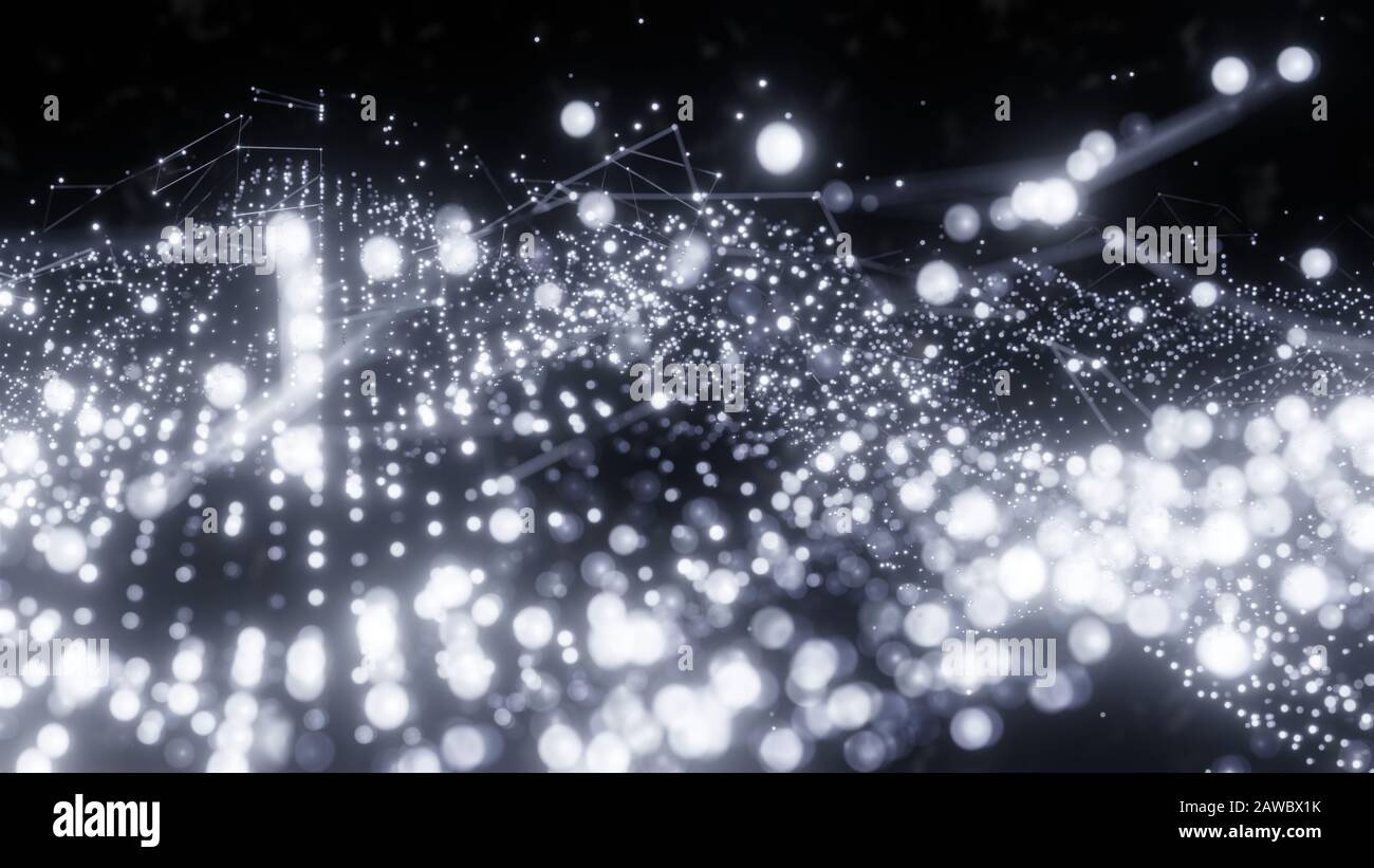 Plexus of abstract glow dots on a black background. Loop animations. 3D illustration Stock Photo ...