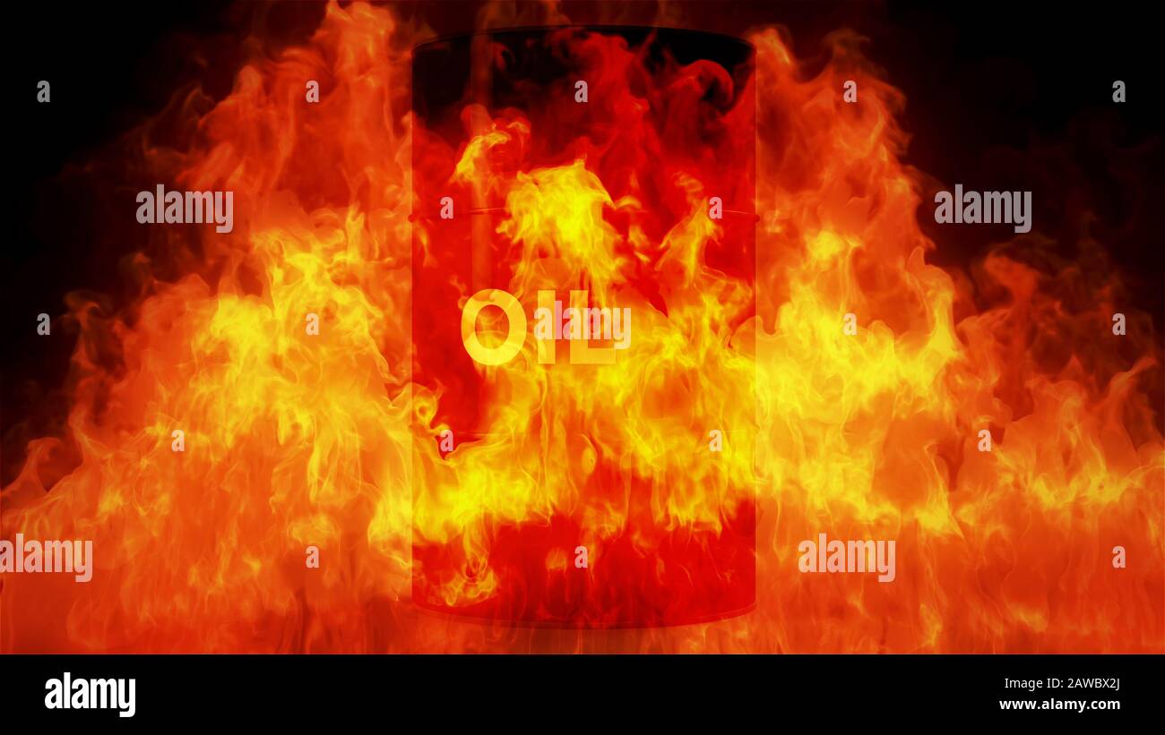 Oil Barrel in Raging Fire Oil Price Crisis Concept 3D Illustration ...