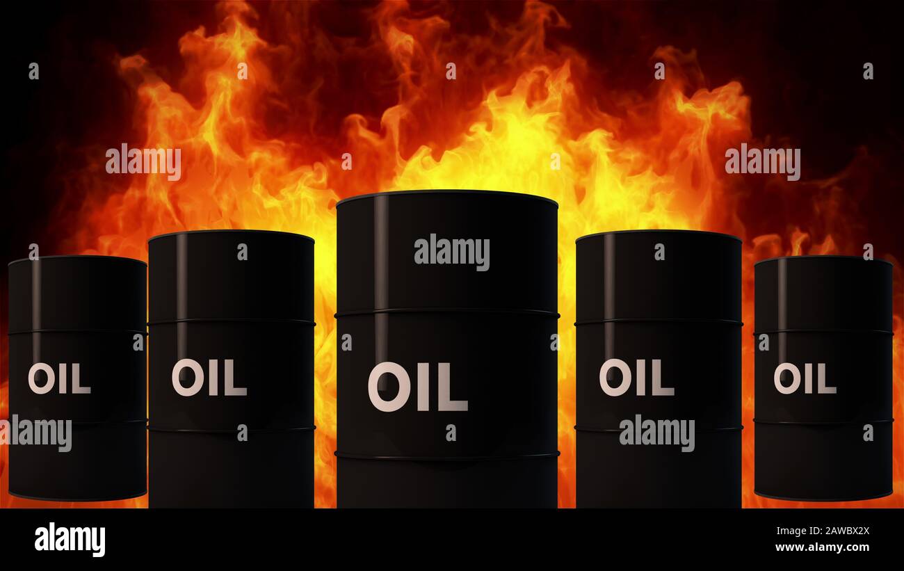 Oil Barrel in Raging Fire Oil Price Crisis Concept 3D Illustration ...