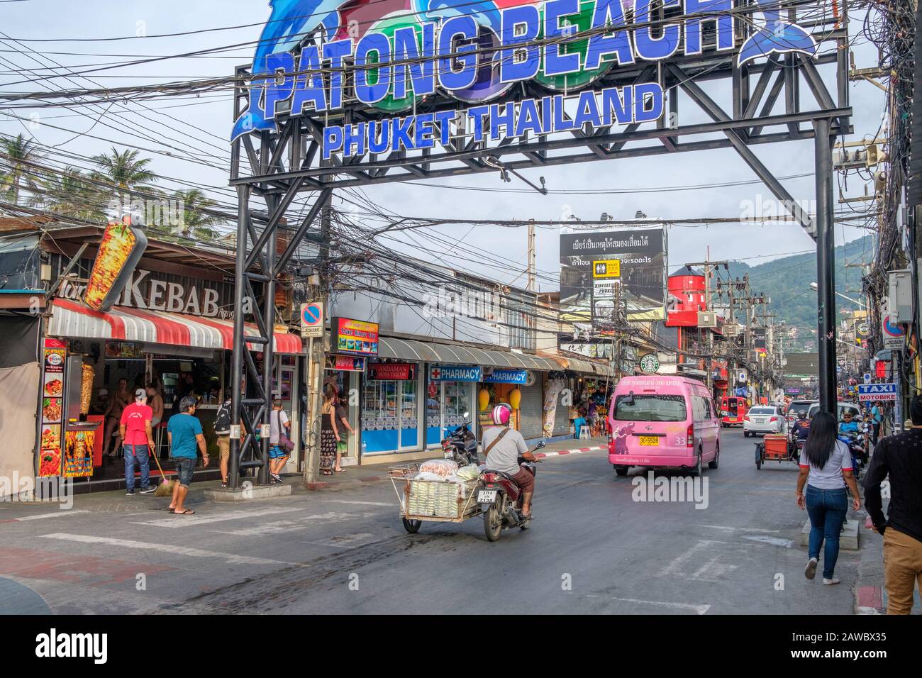 Bangla Road in Patong. This street becomes a bustling walking street at ...