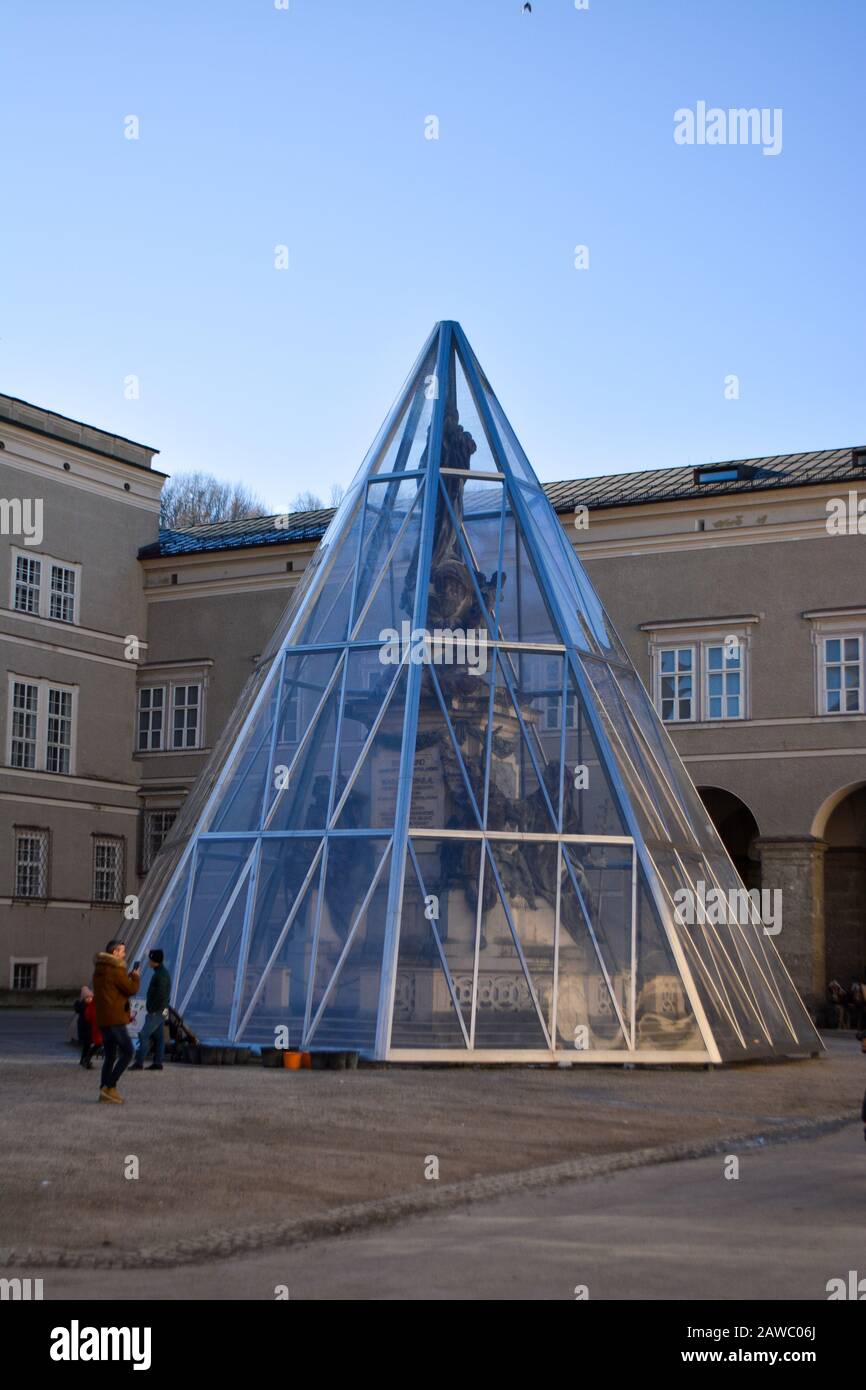 Salzburg Residenz Square fountain under pyramid Stock Photo - Alamy