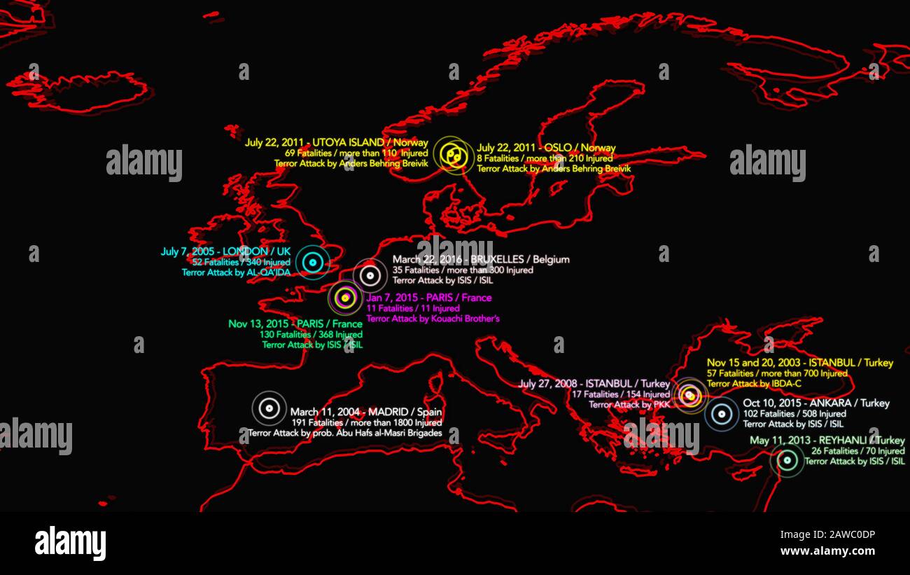 Map of Major Terrorist Attacks in Europe between 2000-2016 Illustration ...