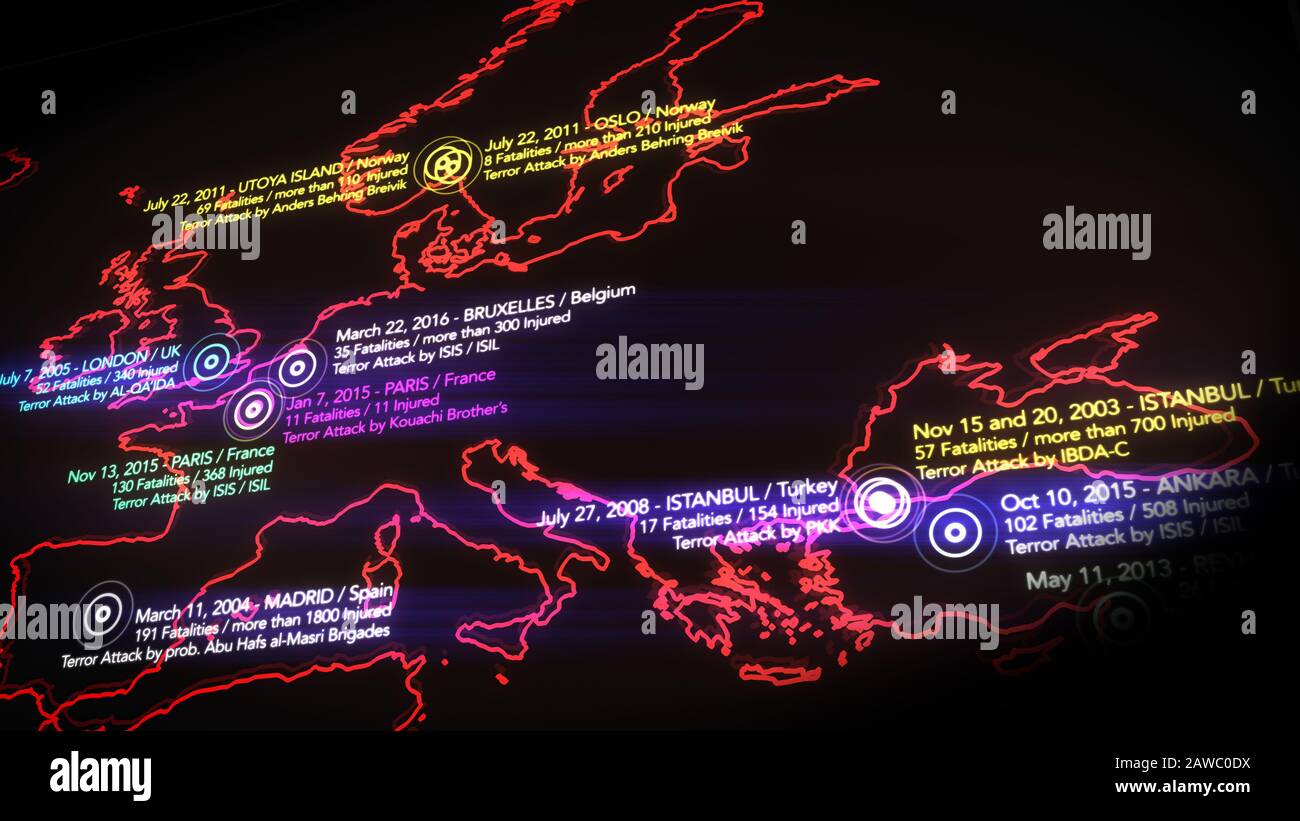 Map of Major Terrorist Attacks in Europe between 2000-2016 Illustration ...