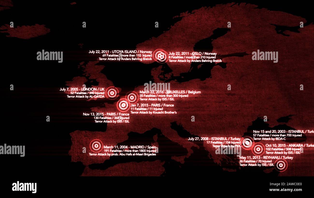 Map of Major Terrorist Attacks in Europe between 2000-2016 Illustration ...