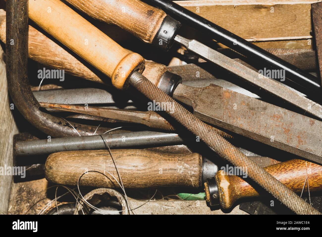 Pile of the old rasps. different carpentry files. various graters ...