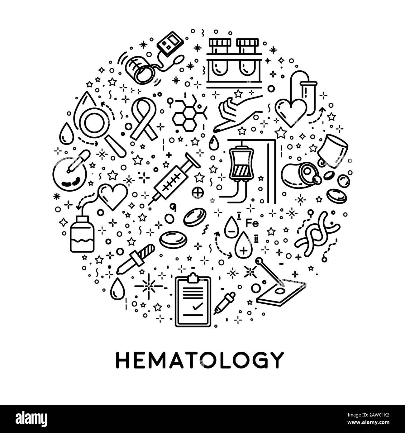 Blood donation and hematology science line icons banner Stock Vector ...