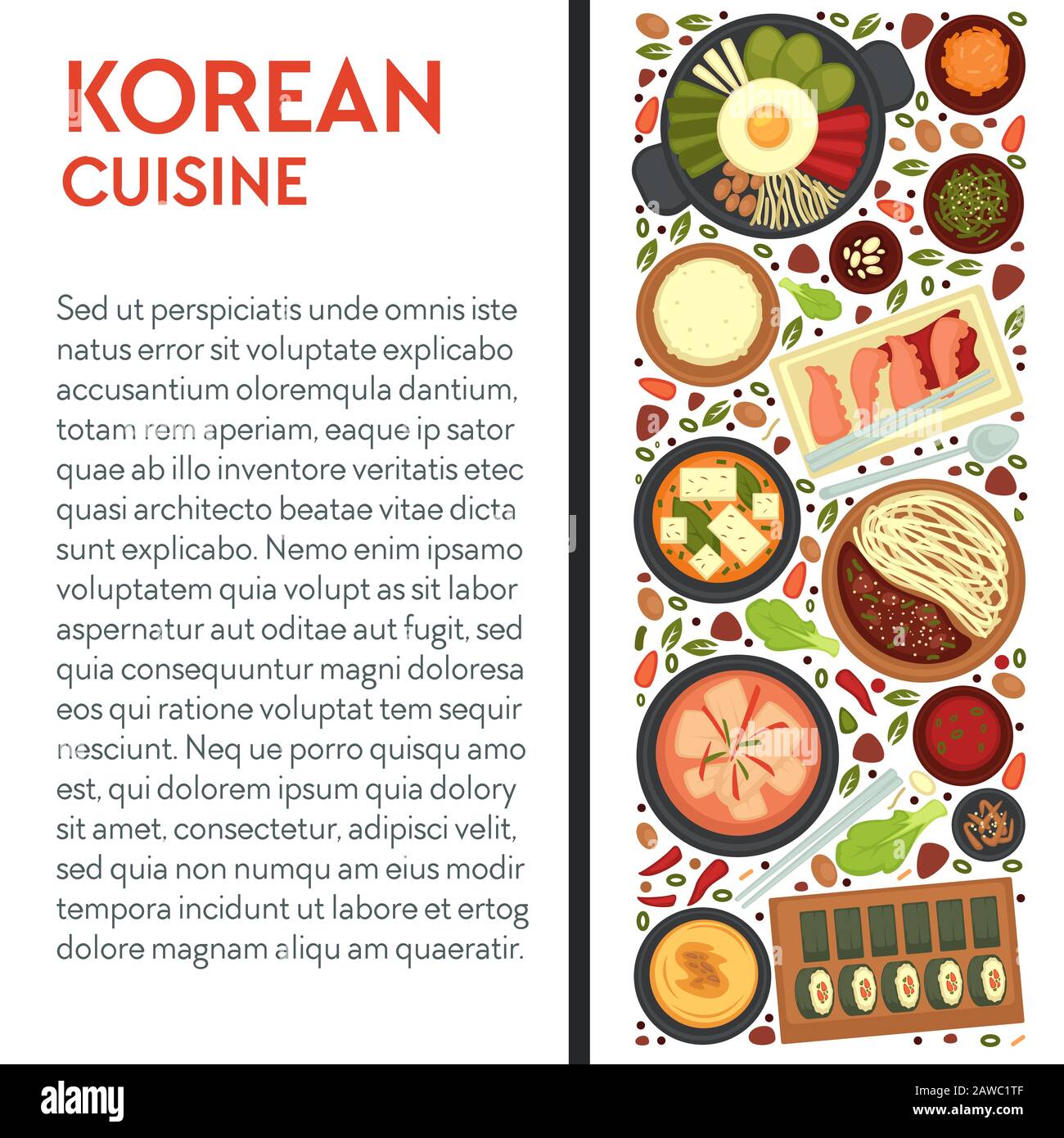 Korean cuisine banner template with traditional dishes icons and text ...