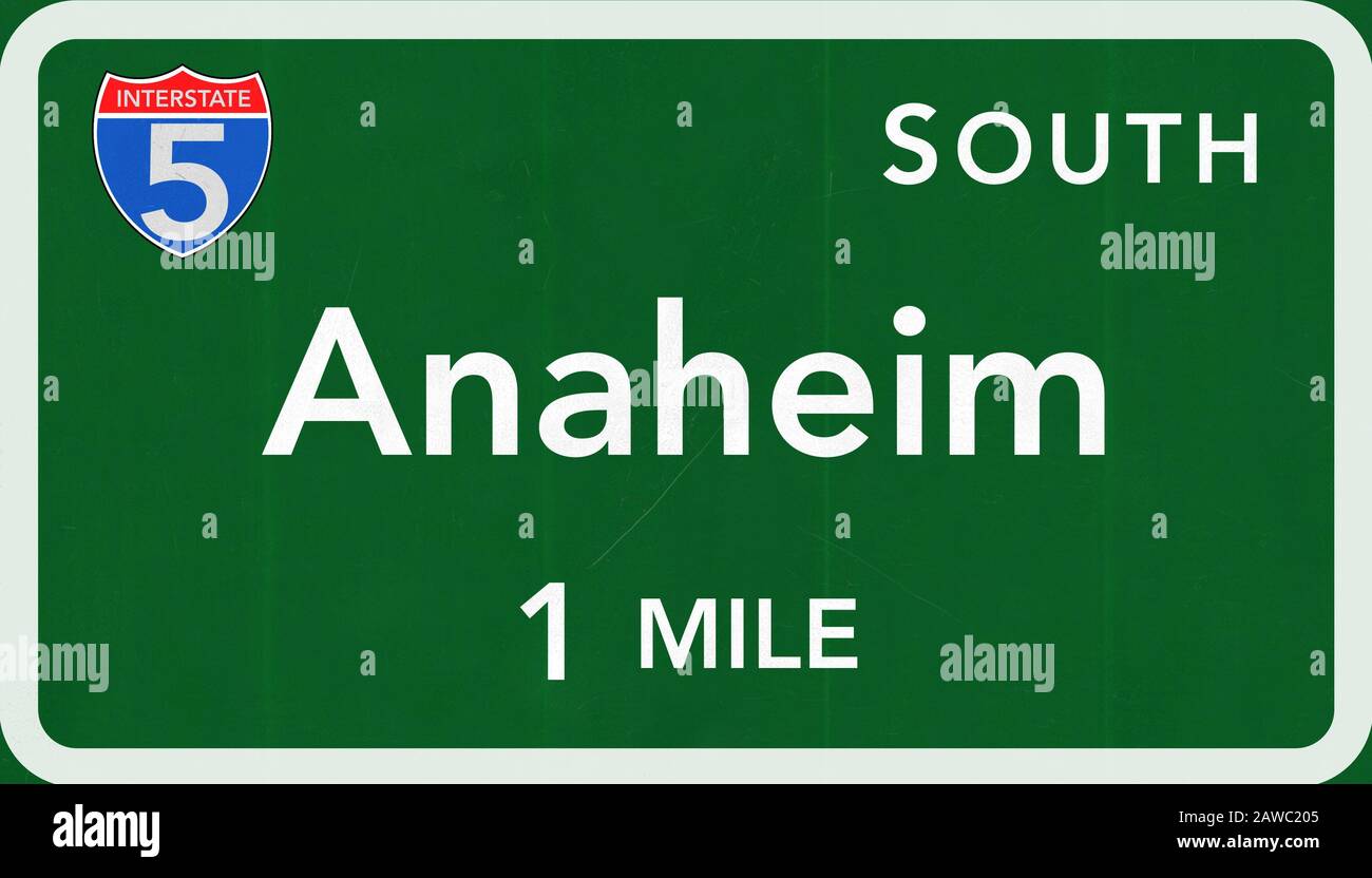Anaheim USA Interstate Highway Sign Photorealistic Illustration Stock ...