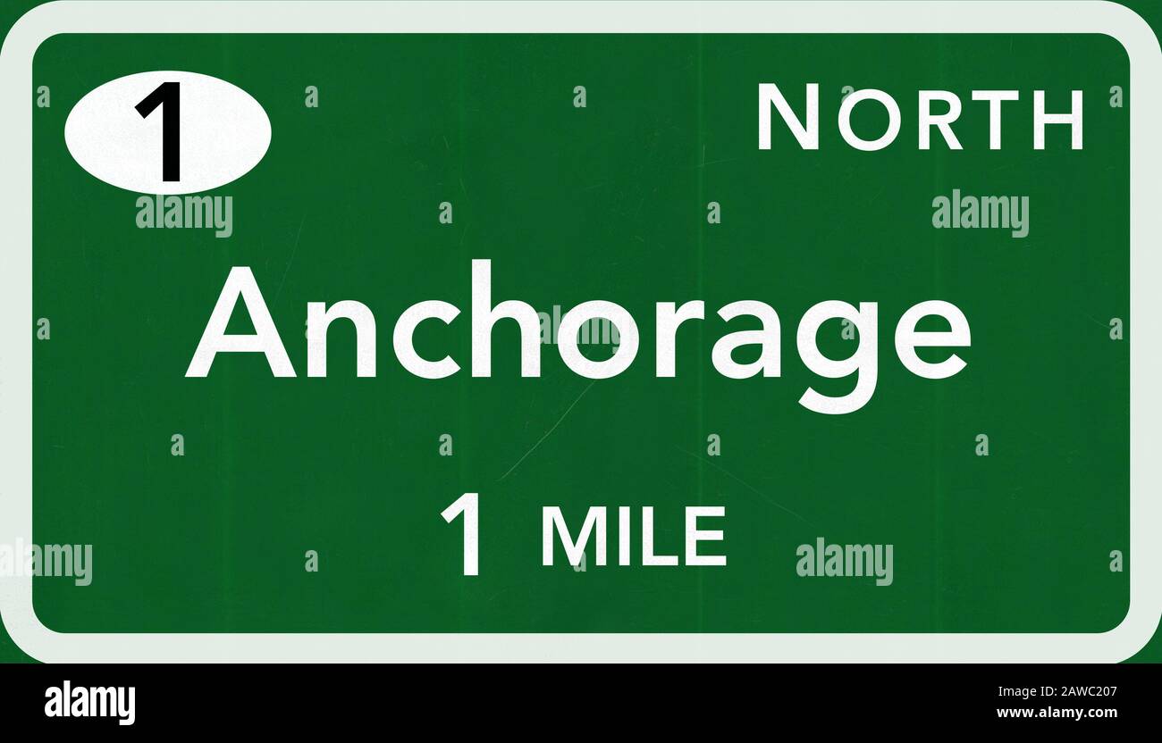 Anchorage USA Interstate Highway Sign Photorealistic Illustration Stock ...
