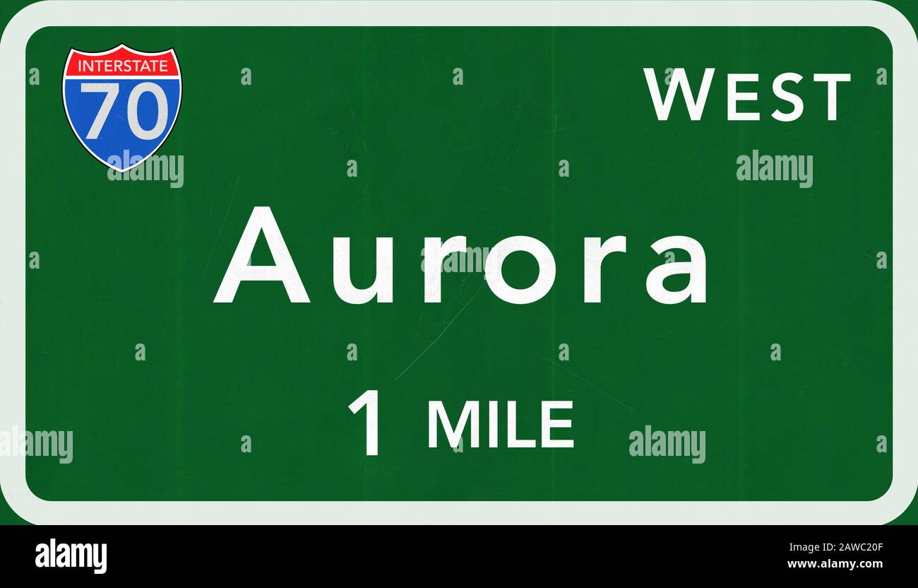 Aurora USA Interstate Highway Sign Photorealistic Illustration Stock ...