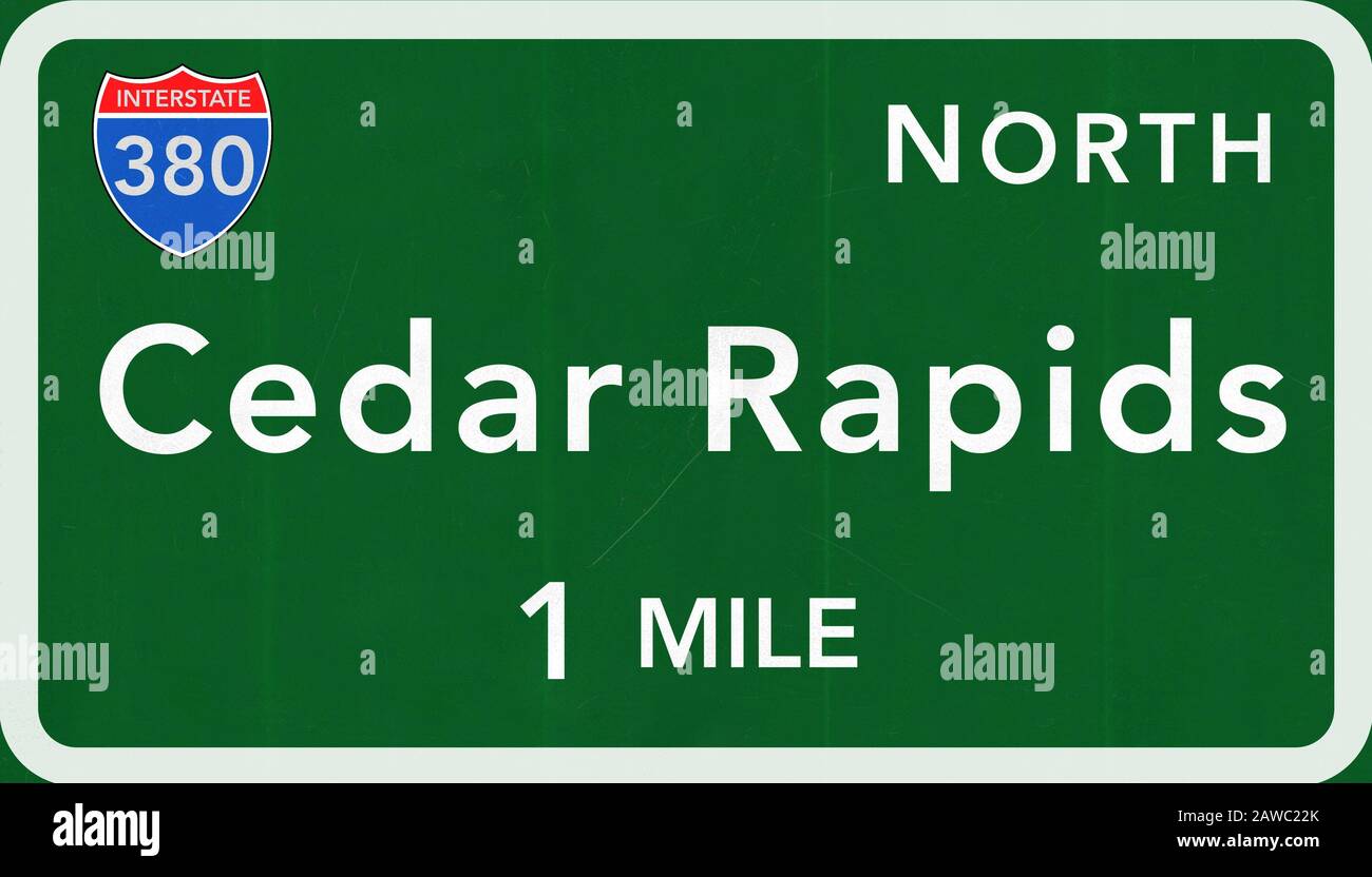 Cedar Rapids USA Interstate Highway Sign Photorealistic Illustration ...