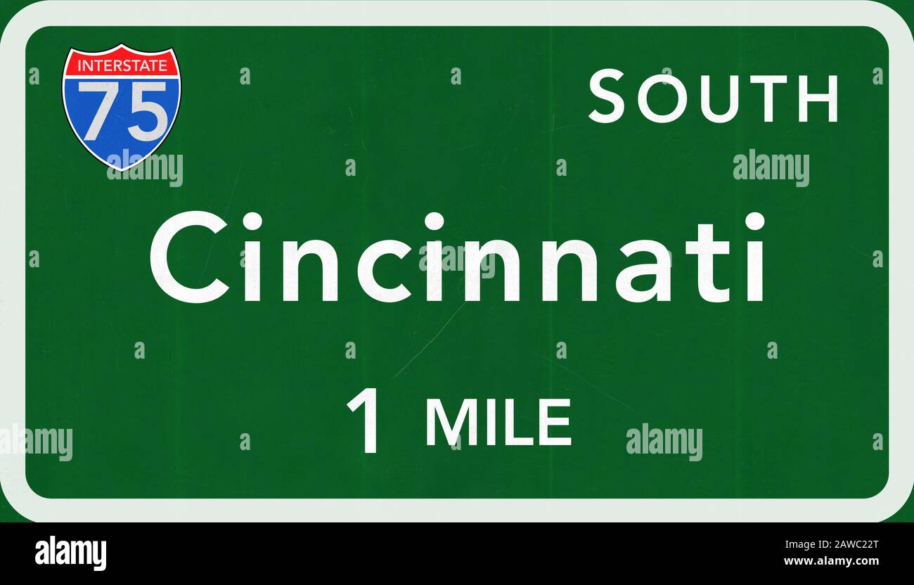 Cincinnatti USA Interstate Highway Sign Photorealistic Illustration ...