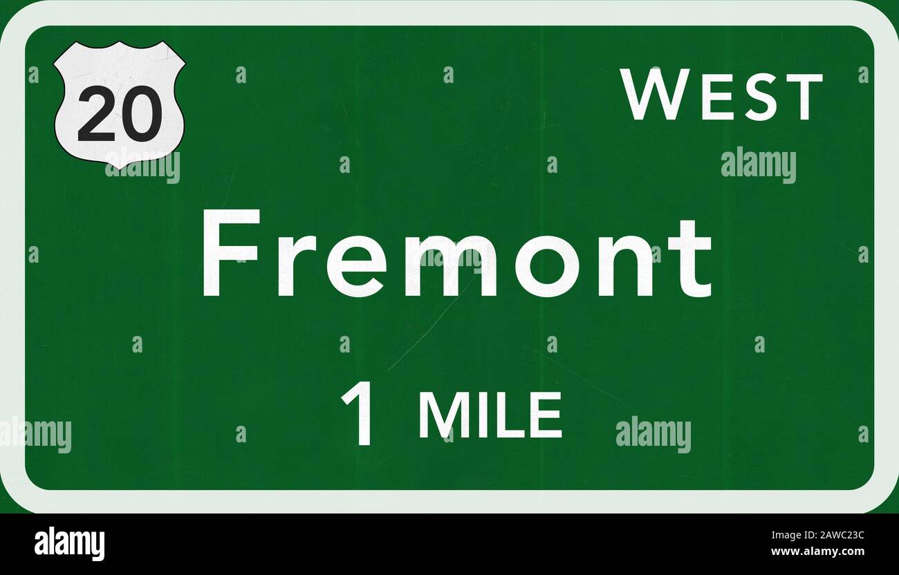 Fremont USA Interstate Highway Sign Photorealistic Illustration Stock ...
