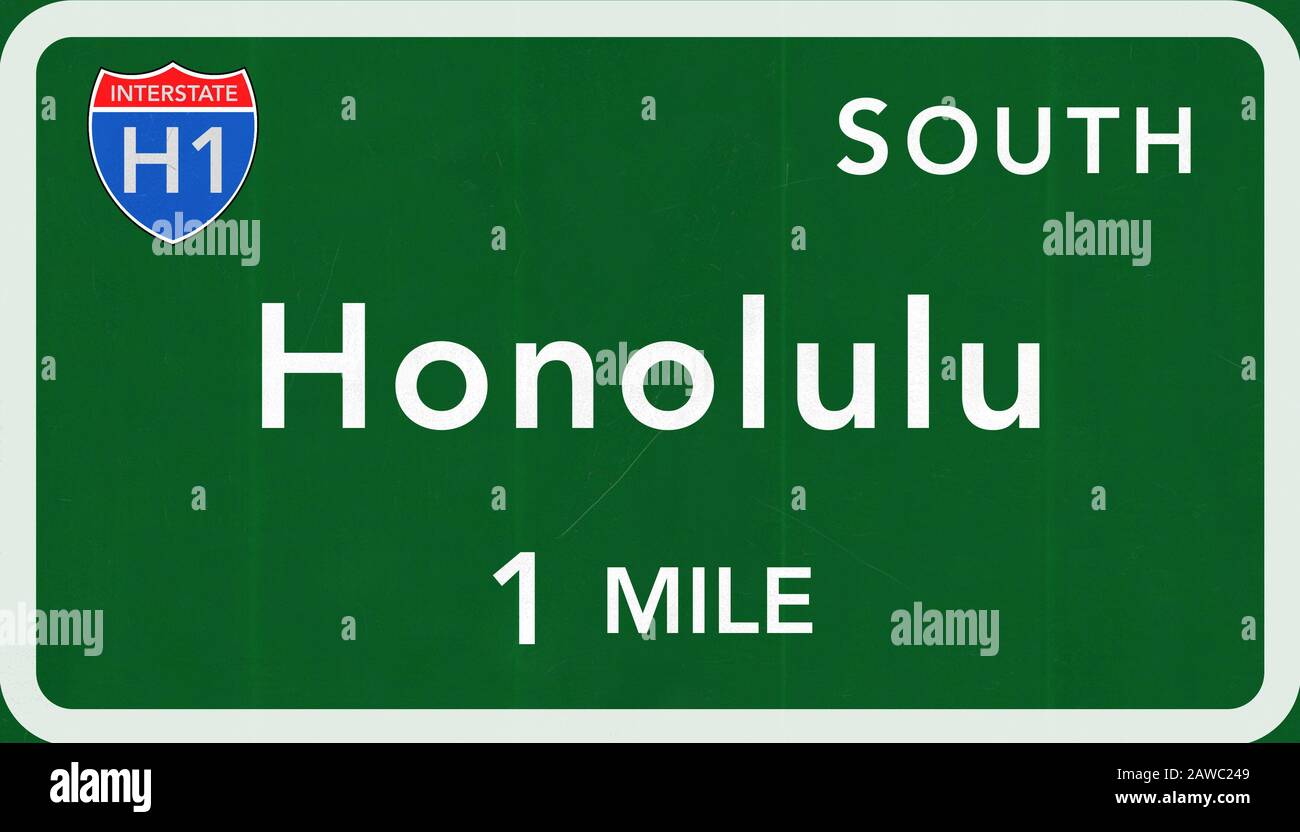Honolulu USA Interstate Highway Sign Photorealistic Illustration Stock ...