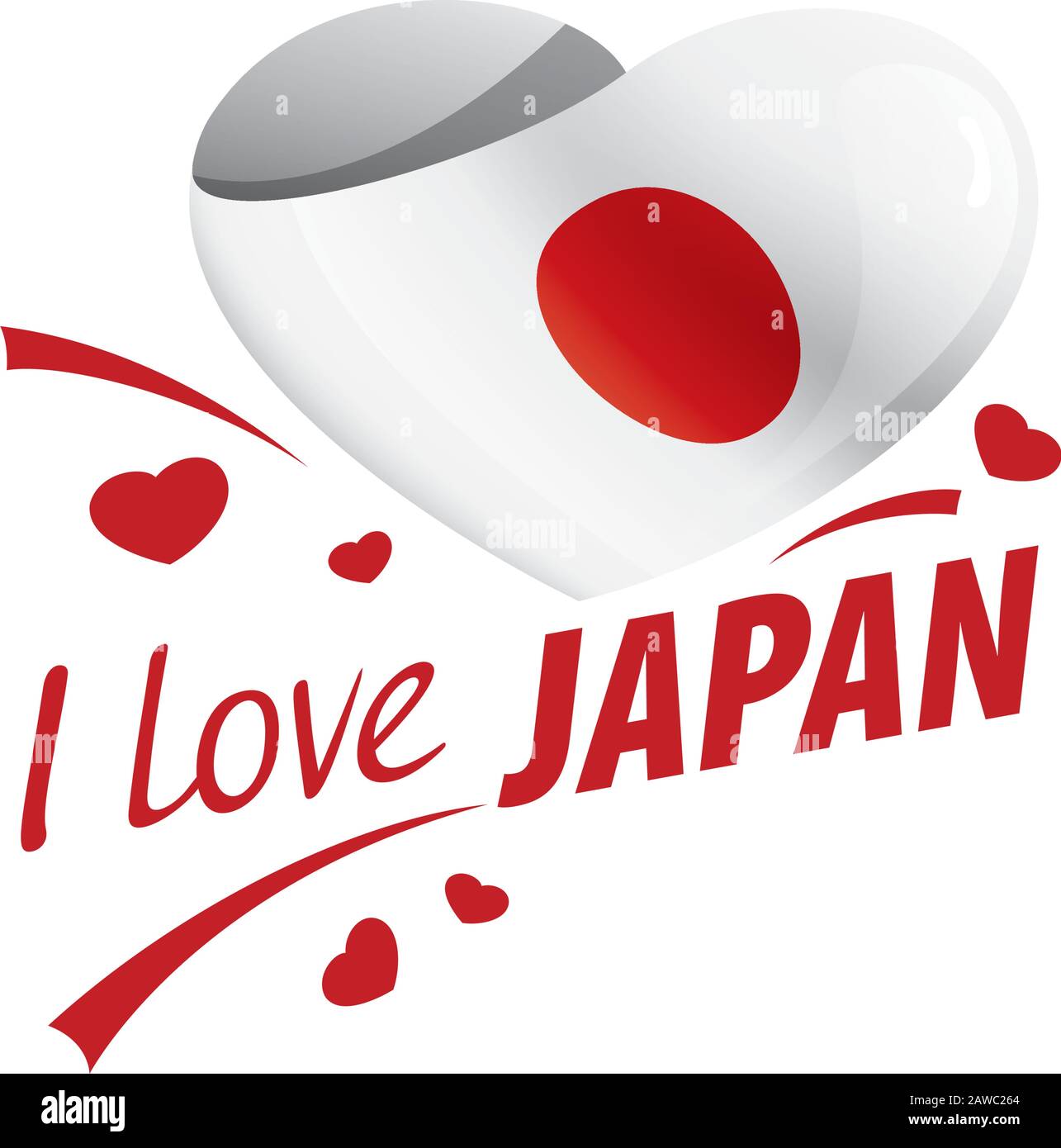 National flag of the Japan in the shape of a heart and the inscription ...